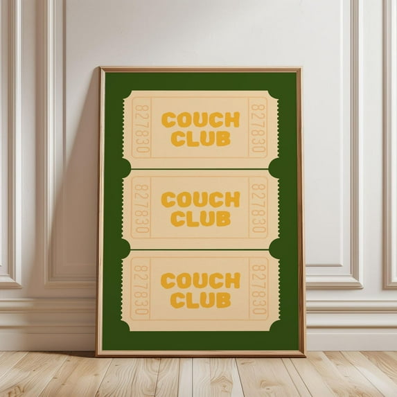 Couch Club Sofa Club Living Room Ticket Poster | Girly Green Yellow ...