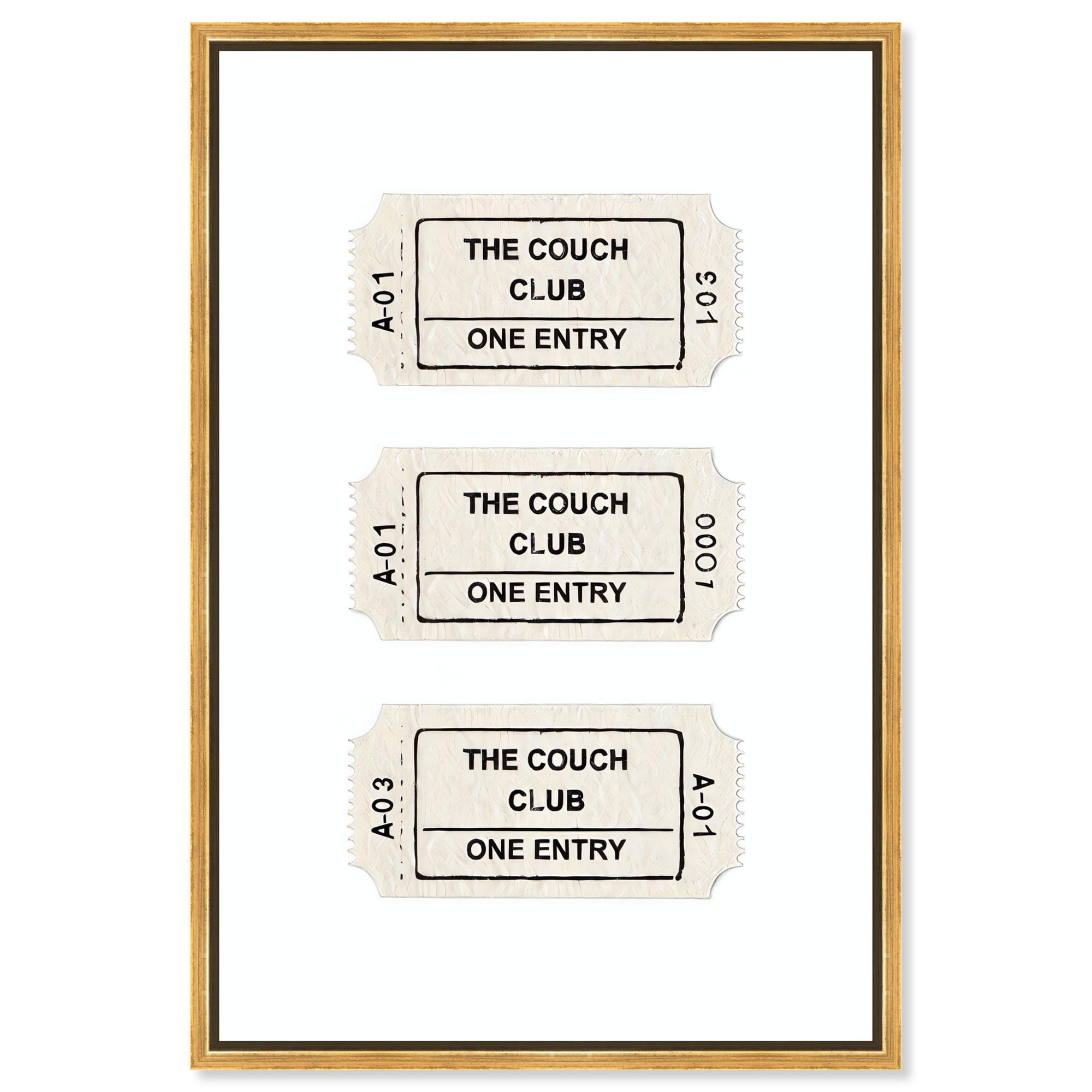 Couch Club Ticket Canvas Print Typography Art Print by Art Remedy, Gold ...