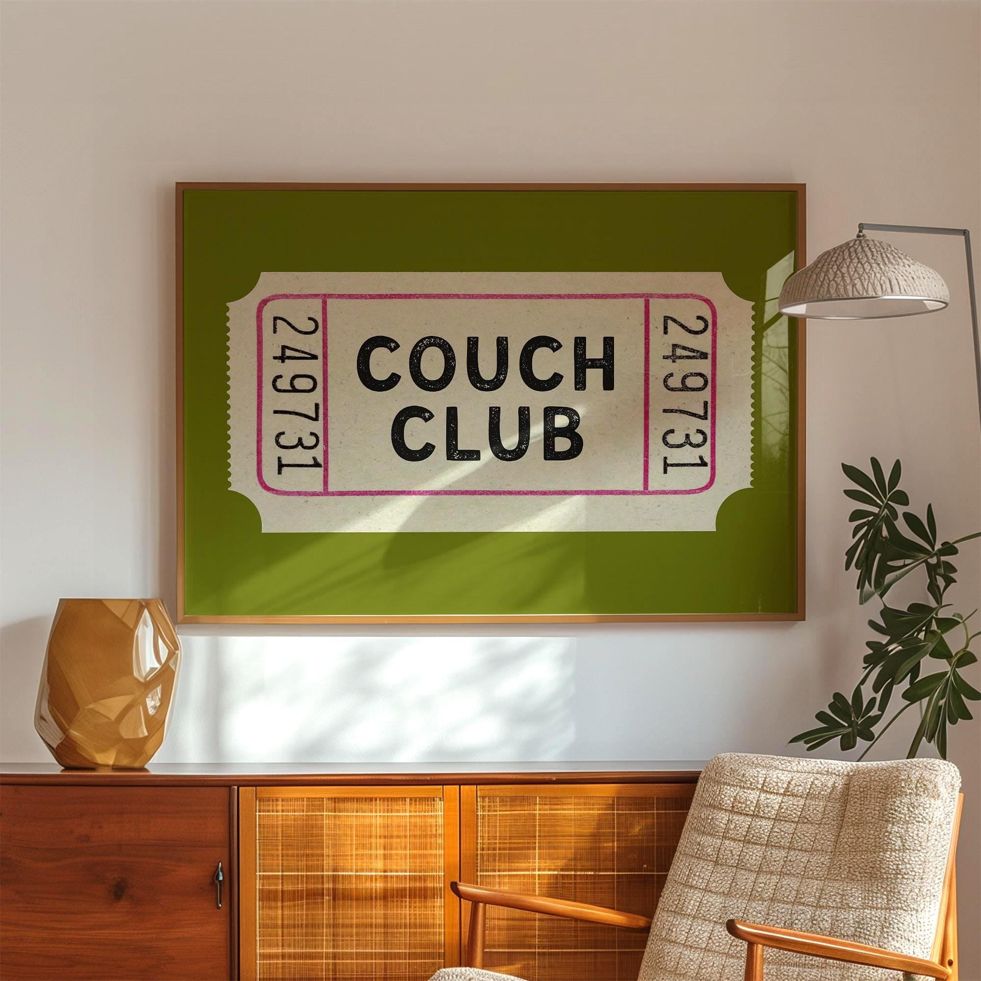 Couch Club Ticket Print: Retro Green Living Room Art (Unframed ...