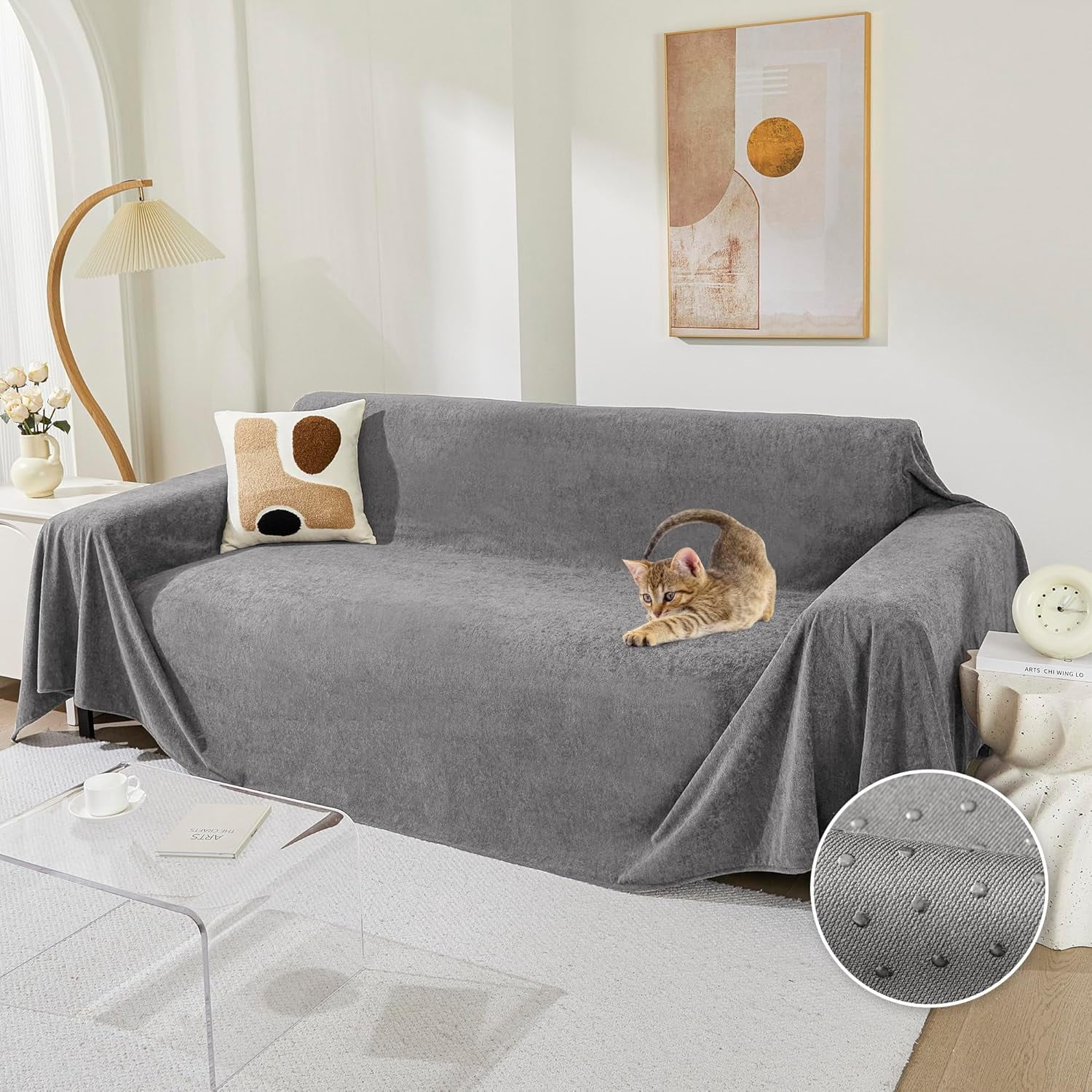 Couch Cover for 3 Cushion Sofa Washable, Non Slip Cat Scratch Proof ...