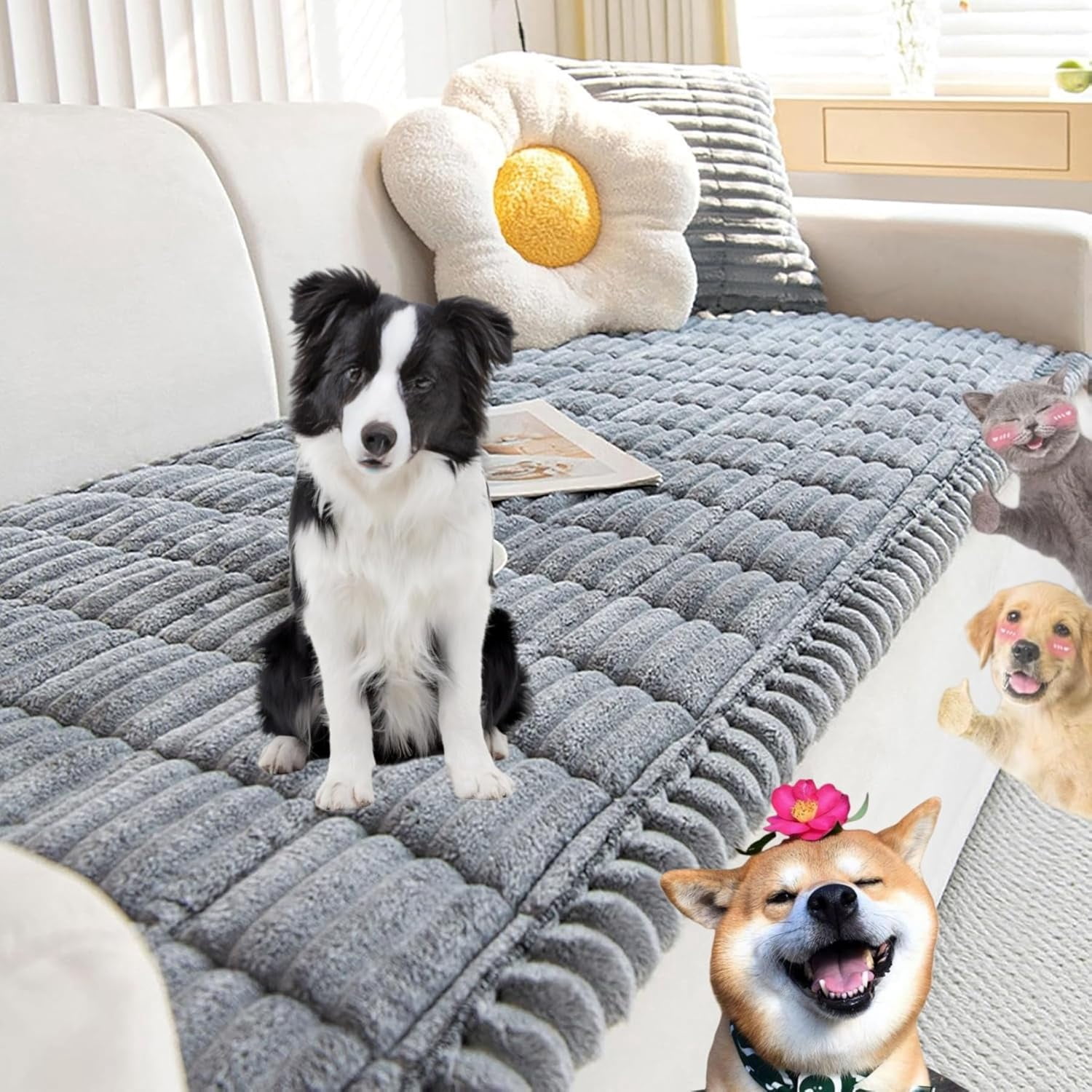 Couch Cover, Paw Lounge Plush Pet Couch Cover, Ultra-Soft Quilted Sofa ...
