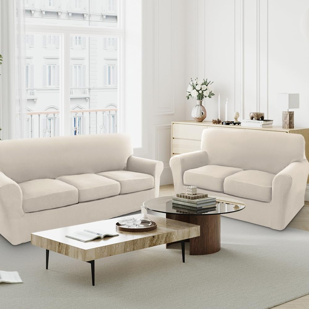 Couch Cover Set for Sofa and Loveseat Stretch 4 Piece Sofa Covers for 3 ...