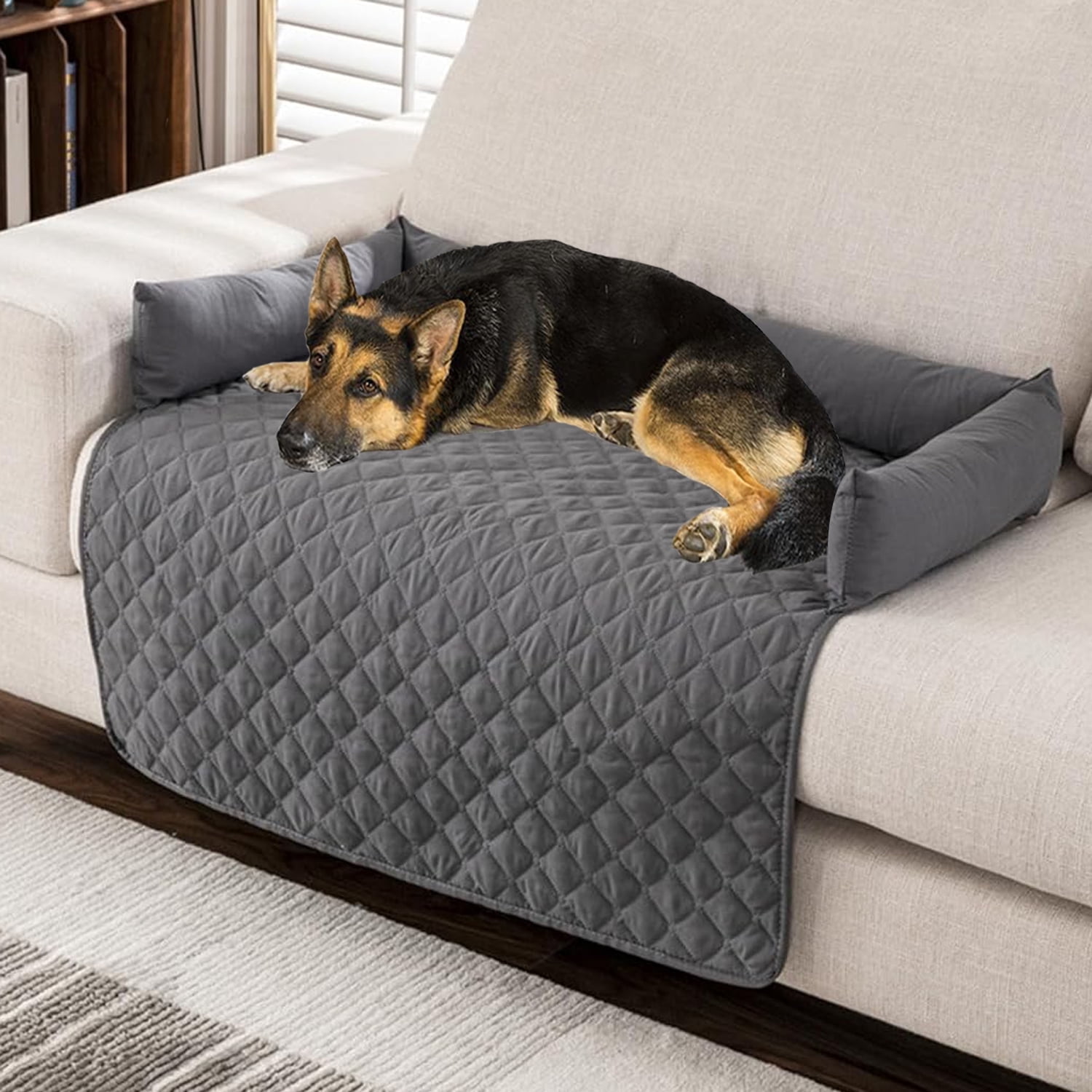 Dinosam Calming Dog Couch Bed with 3-Side Pillow, Large 30x30x5.2 Inch ...