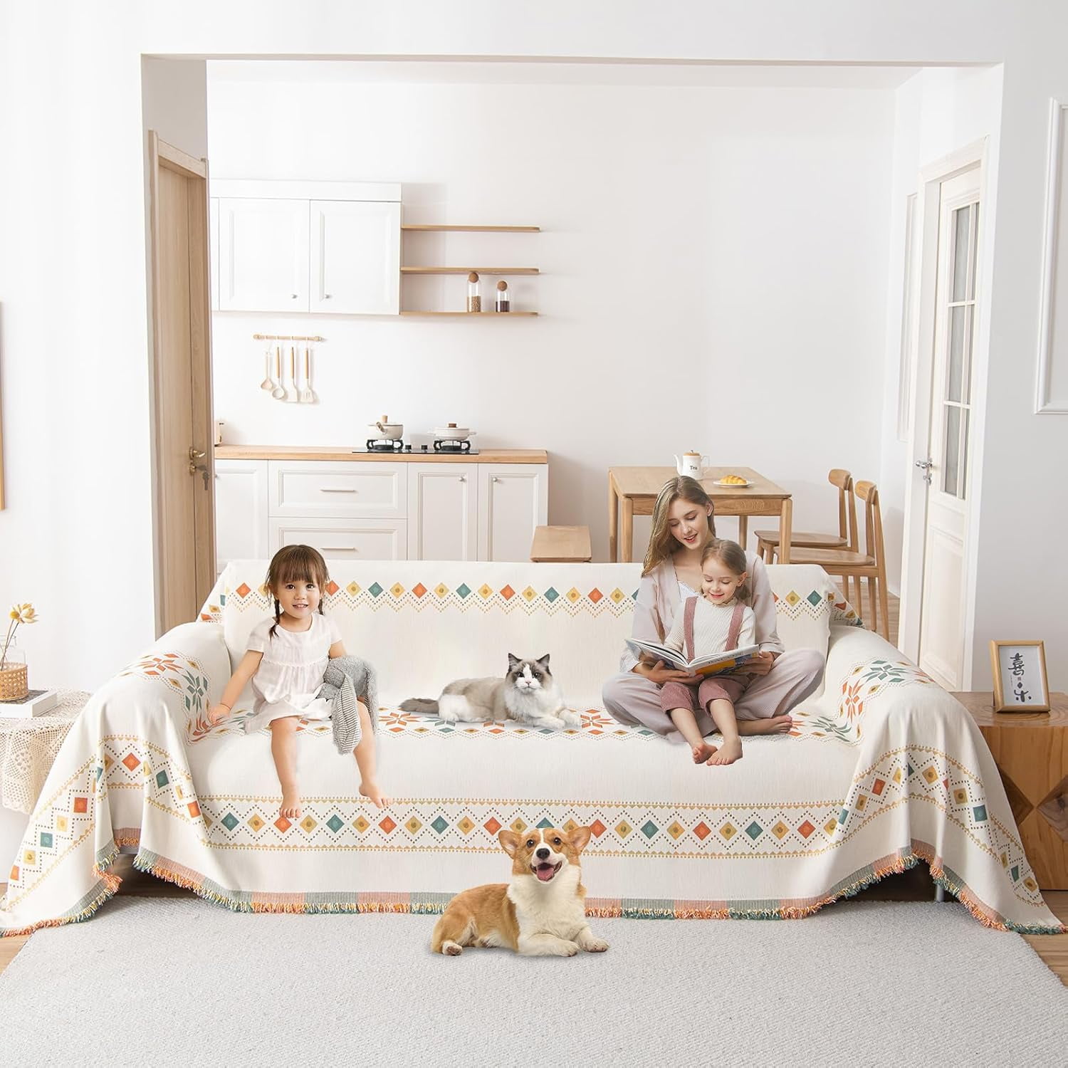 Couch Covers for 3 Cushion Couch-Boho Jacquard Sofa Cover for Pets ...