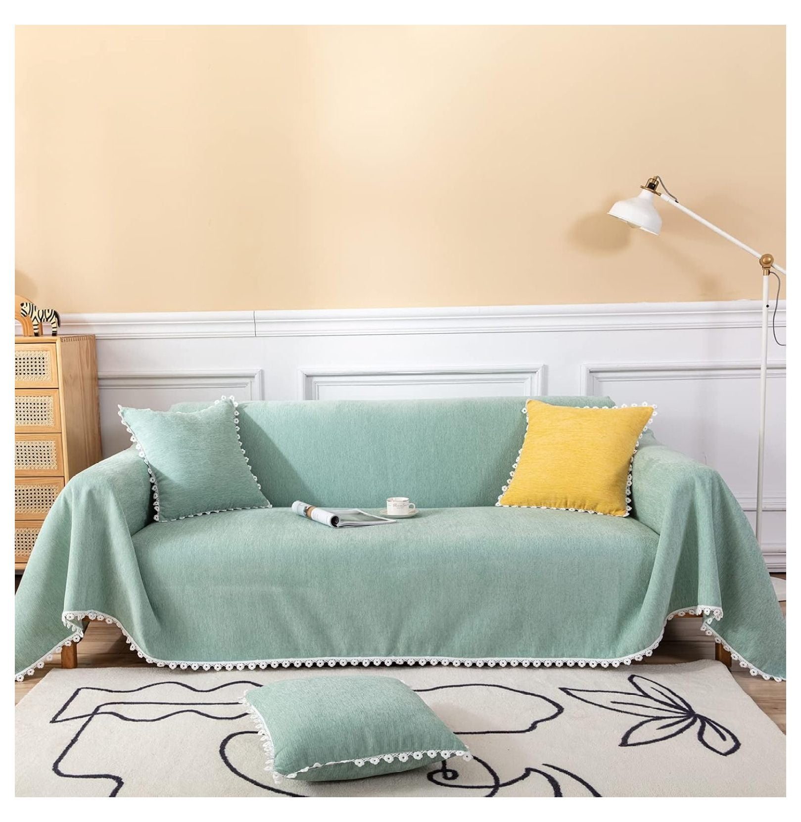 Couch Covers for Sectional Sofa l Shape Light Green Cute Sofa Covers ...