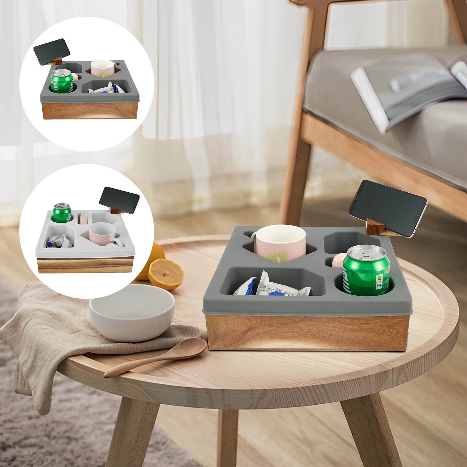 Couch Cup Holder Tray 10×10×3 Inch Silicone Couch Drink Holder with 360 ...