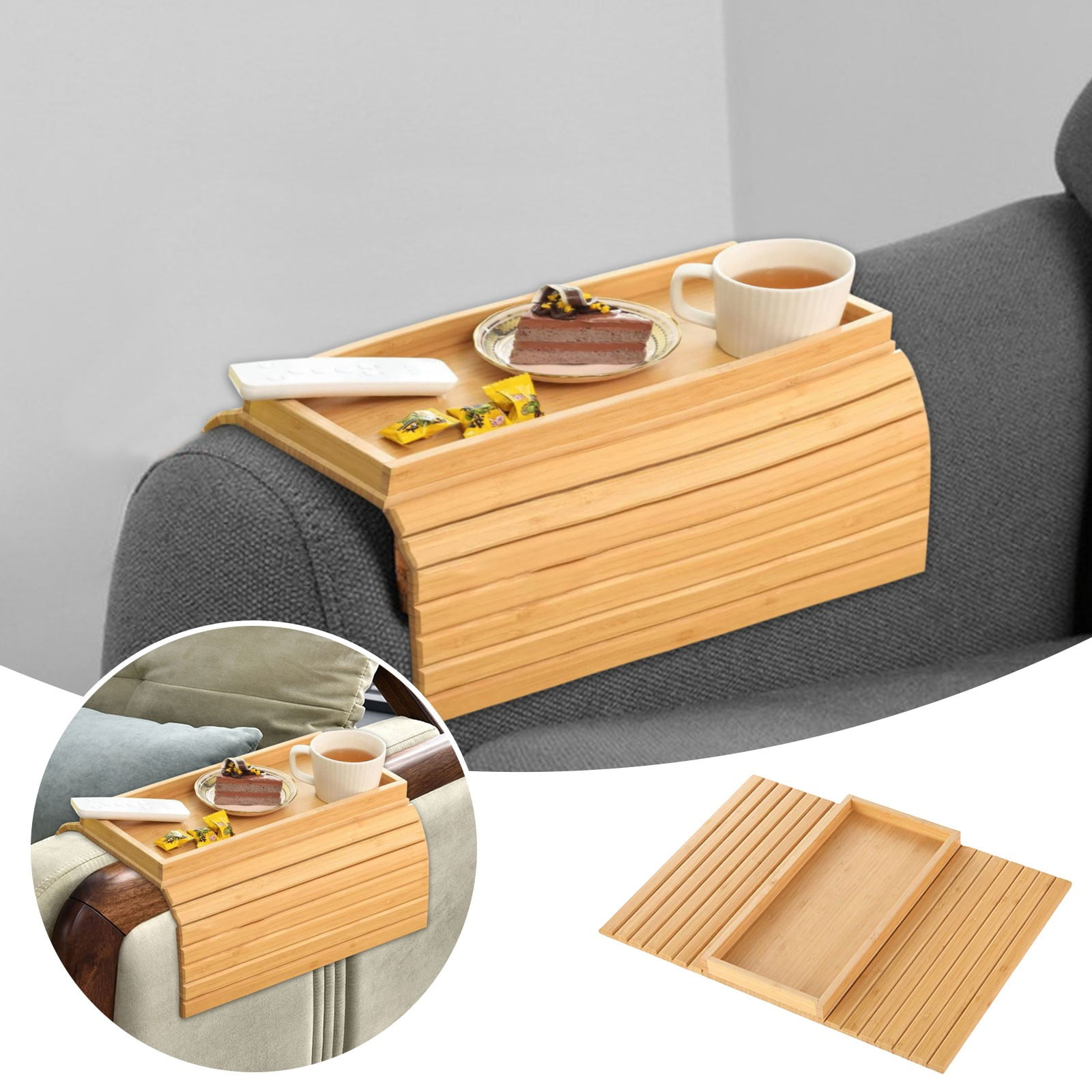 Couch Cup Holder Tray Couch Arm Table Large Bamboo Sofa Arm Rest Table ...