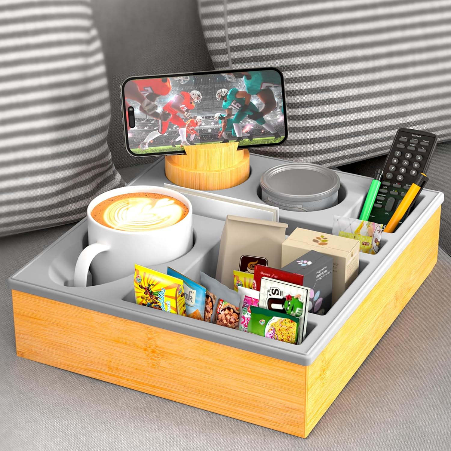 Couch Cup Holder Tray - Couch Organizer Caddy, Silicone Beach Caddy ...