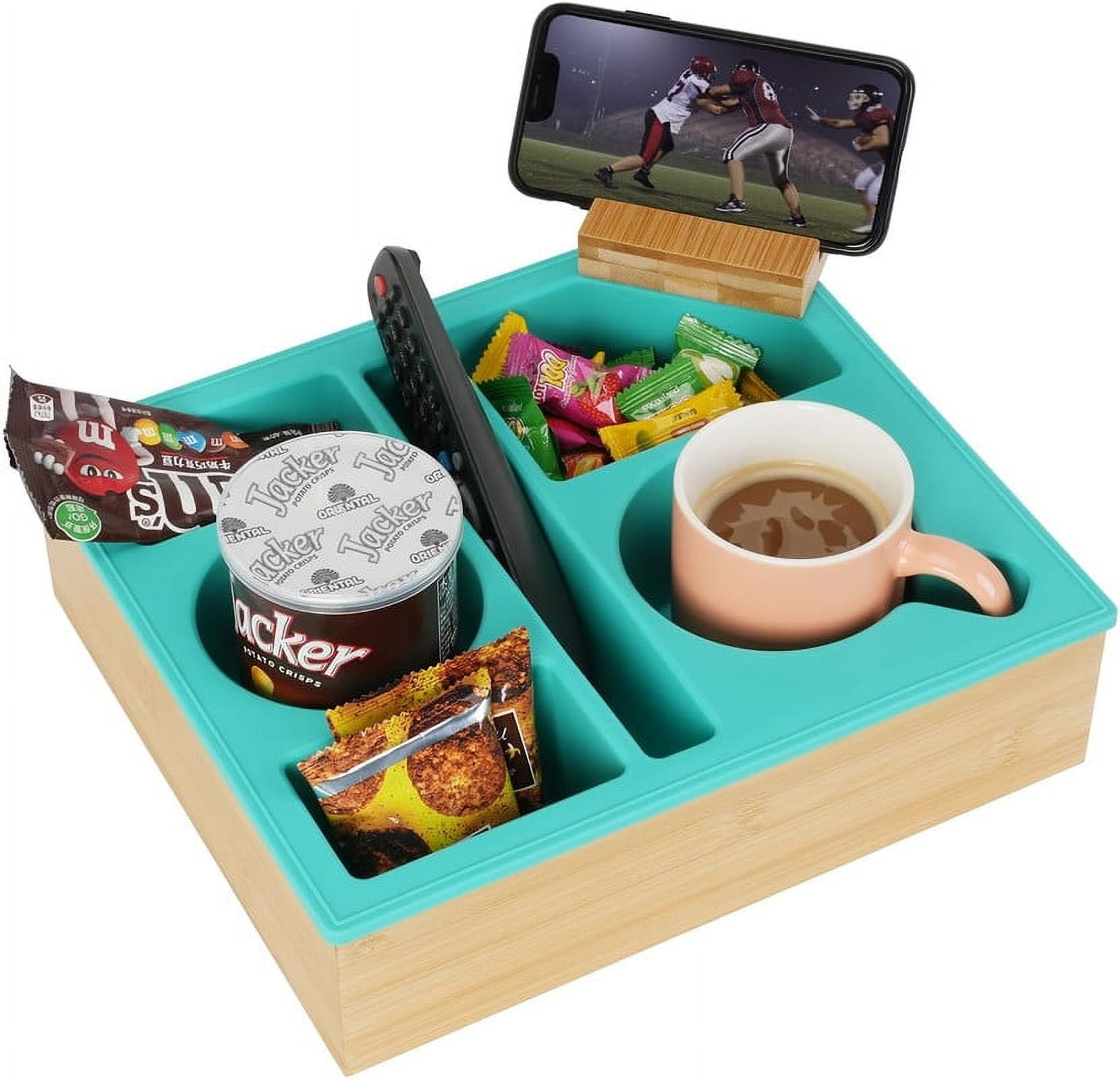 Couch Cup Holder Tray, Hitseon Handy Silicone Bamboo Couch Caddy with ...
