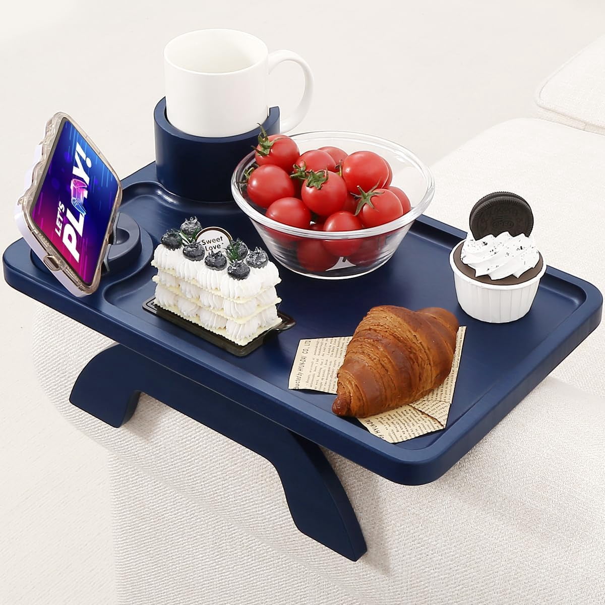 Couch Cup Holder Tray Large Couch Armrest Table with Rotated Swappable ...