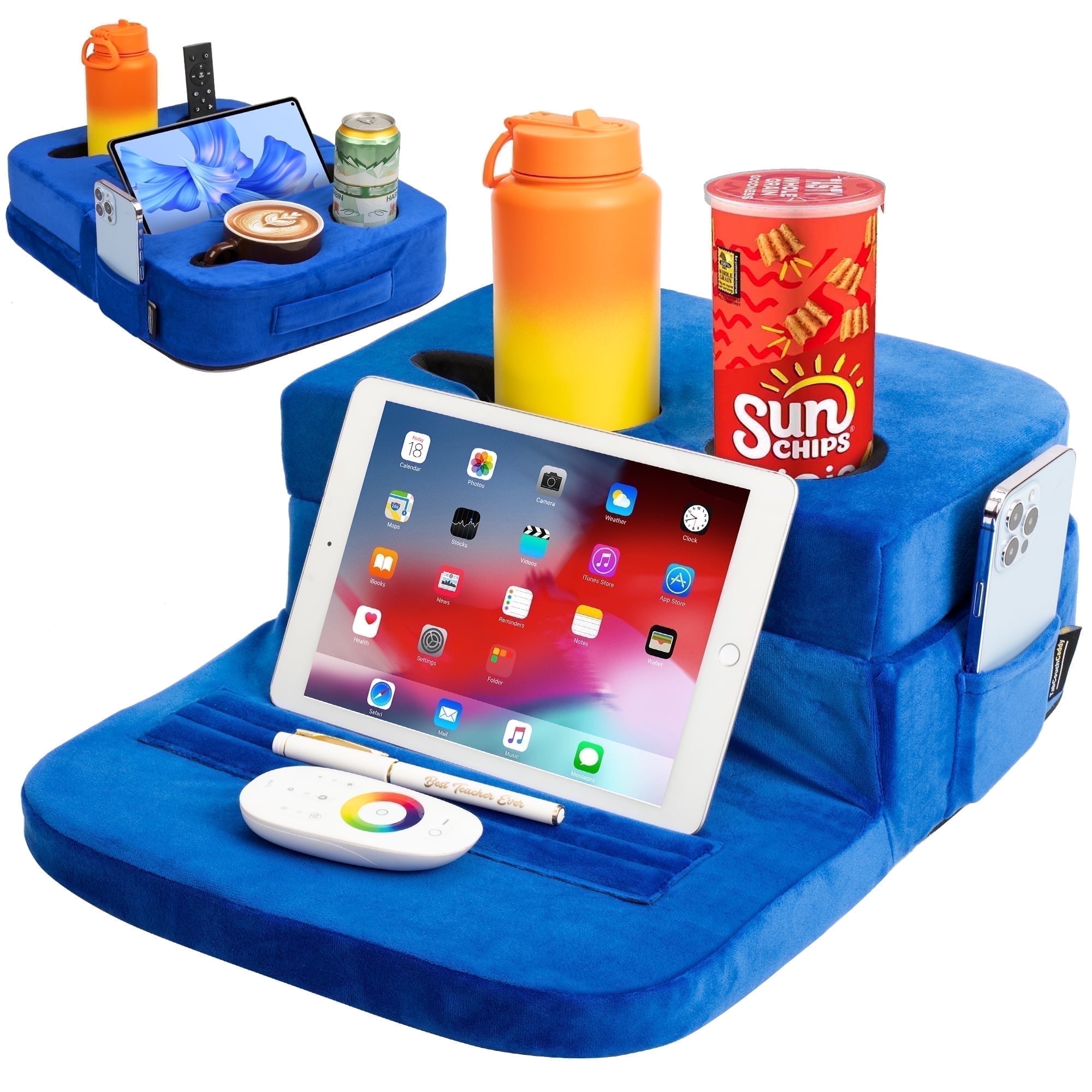Couch Cup Holder Tray & Tablet Pillow Stand - Bed, Couch Caddy, Sofa ...