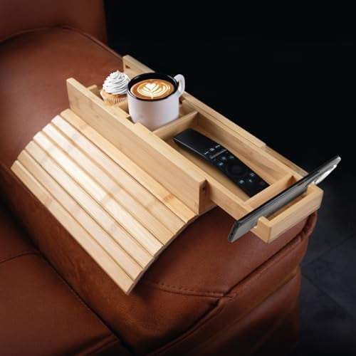 Couch Cup Holder Tray, Versatile Bamboo Sofa Armrest Tray with ...