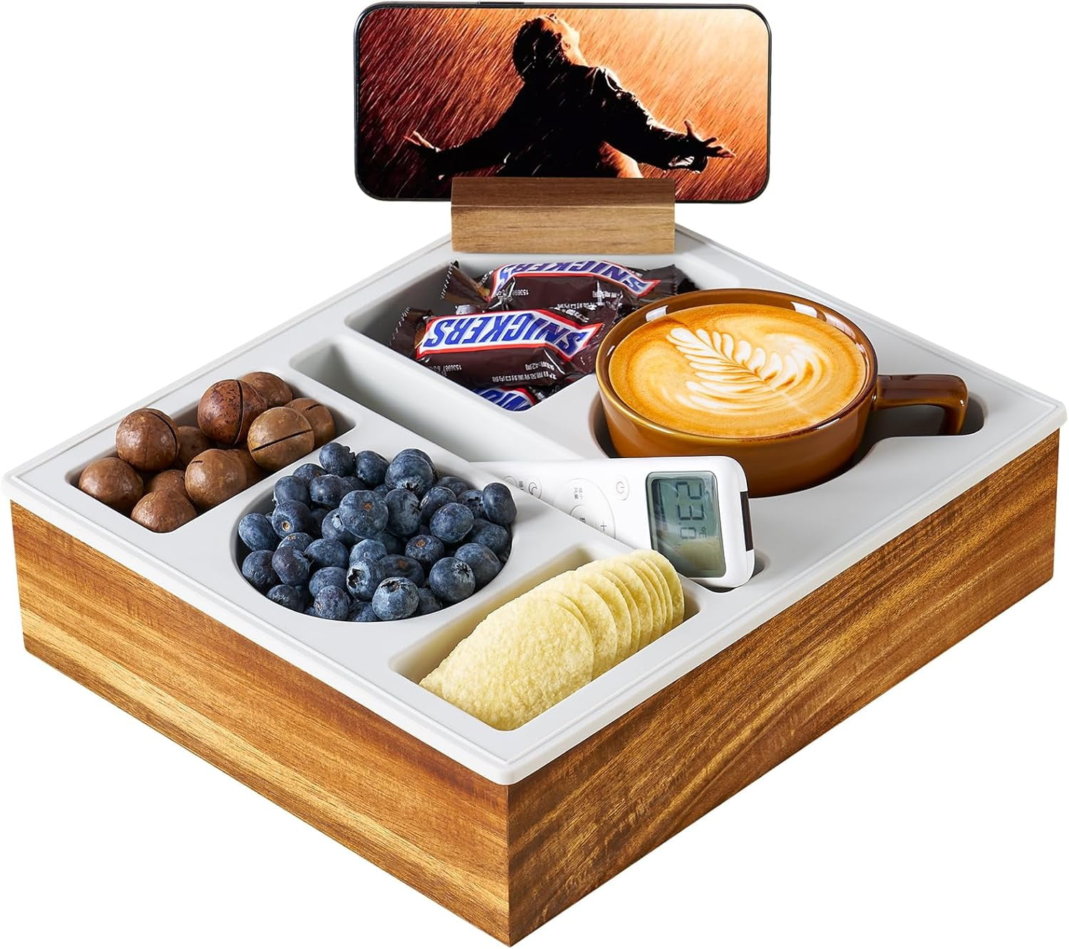 Couch Cup Holder, Upgrade Silicone Acacia Wooden Bed Cup Holder,Couch ...
