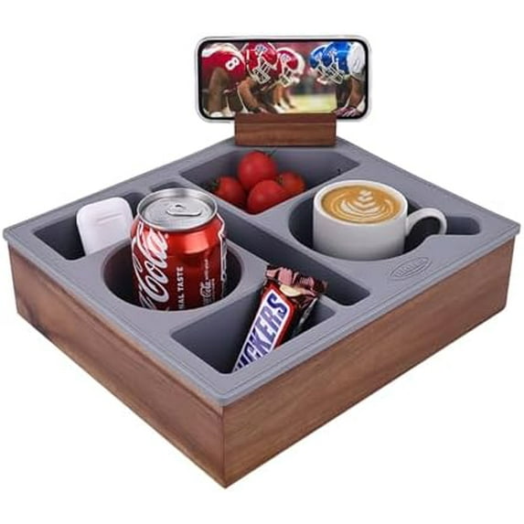Couch Cup Holder, Upgrade Silicone Acacia Wooden Cup Caddy with Cup ...