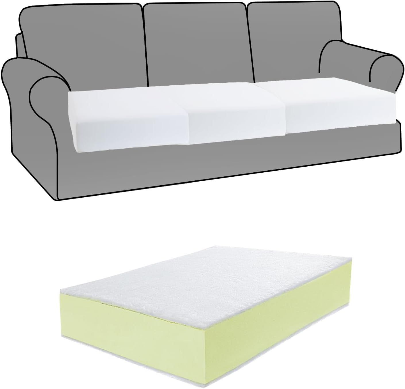 Couch Cushion Replacement Wrapped with Polyester Batting, High Density ...