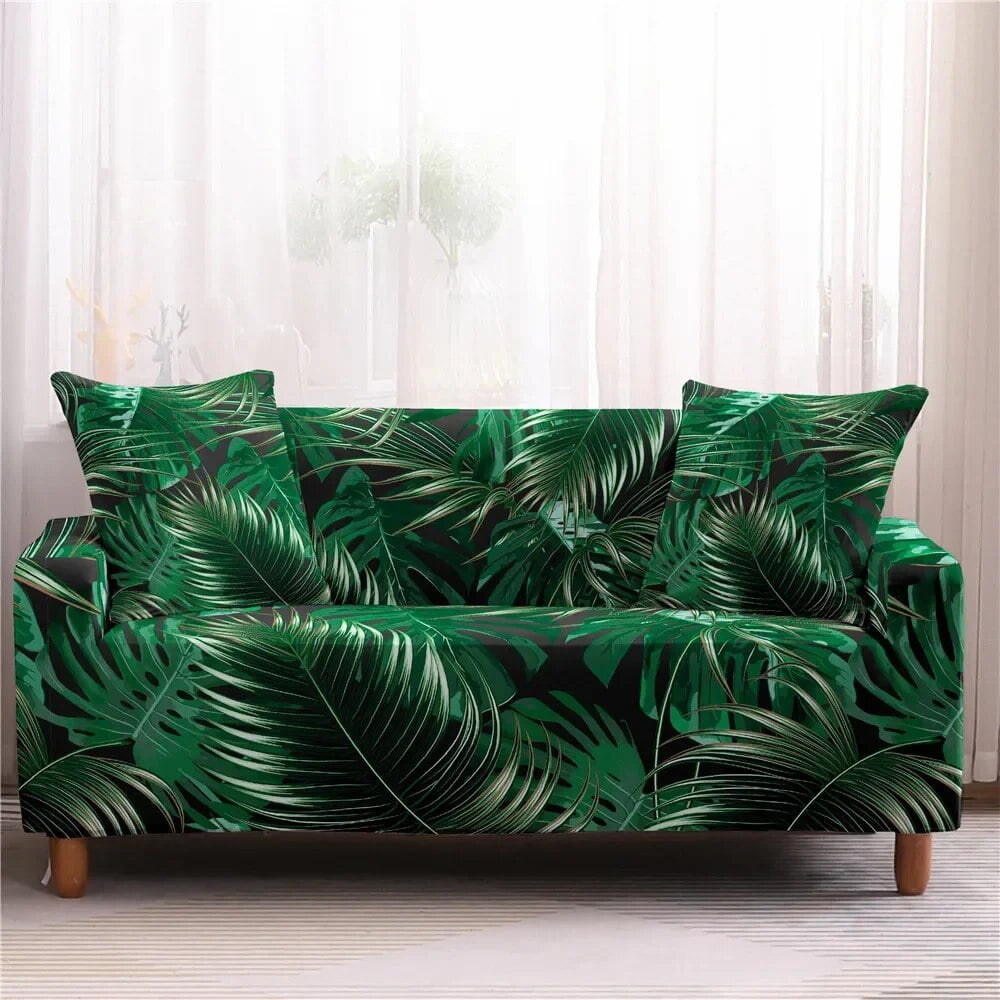 Couch Green Leaf Plant Covered Sofa Cover Polyester All-inclusive ...