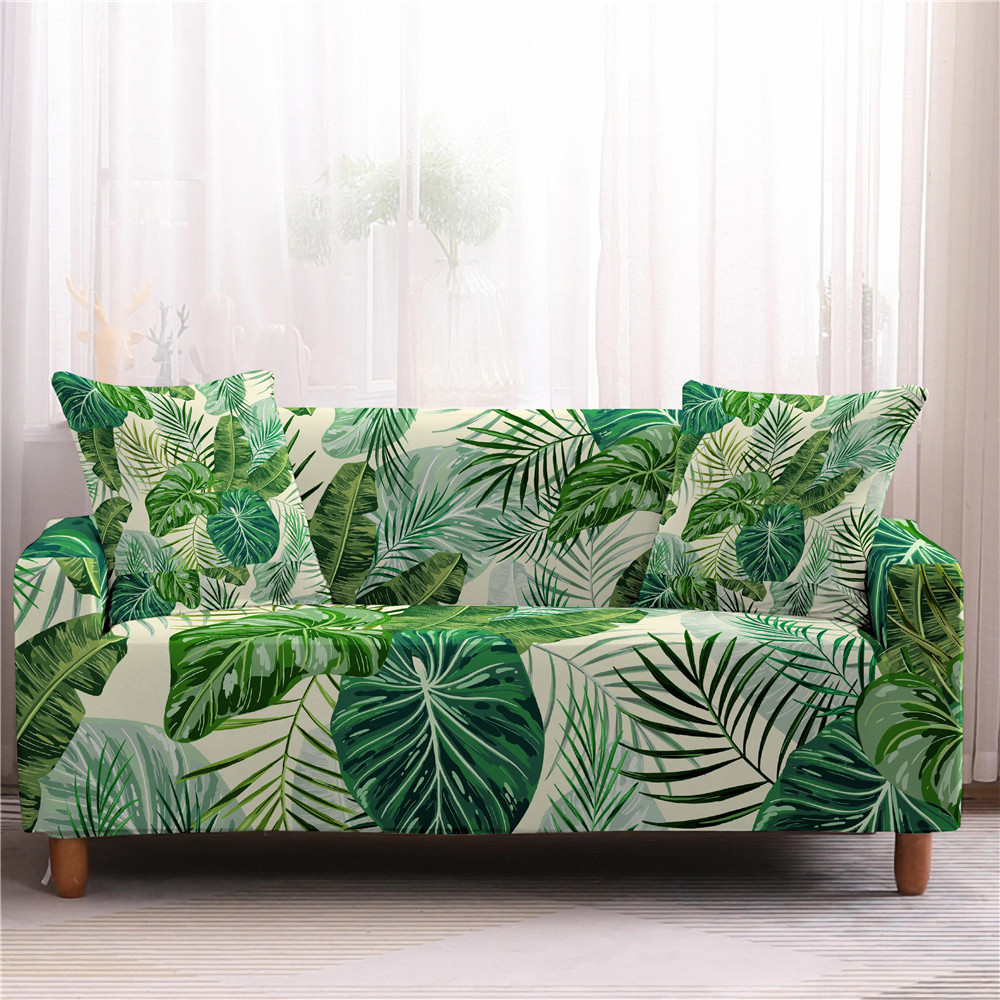 Couch Green Leaf Plant Covered Sofa Cover Polyester All-inclusive ...