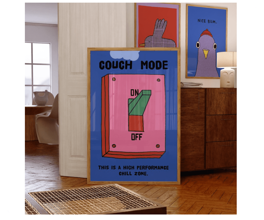 Couch Mode On Retro Living Room Poster UNFRAMED PAPER POSTER, Home ...