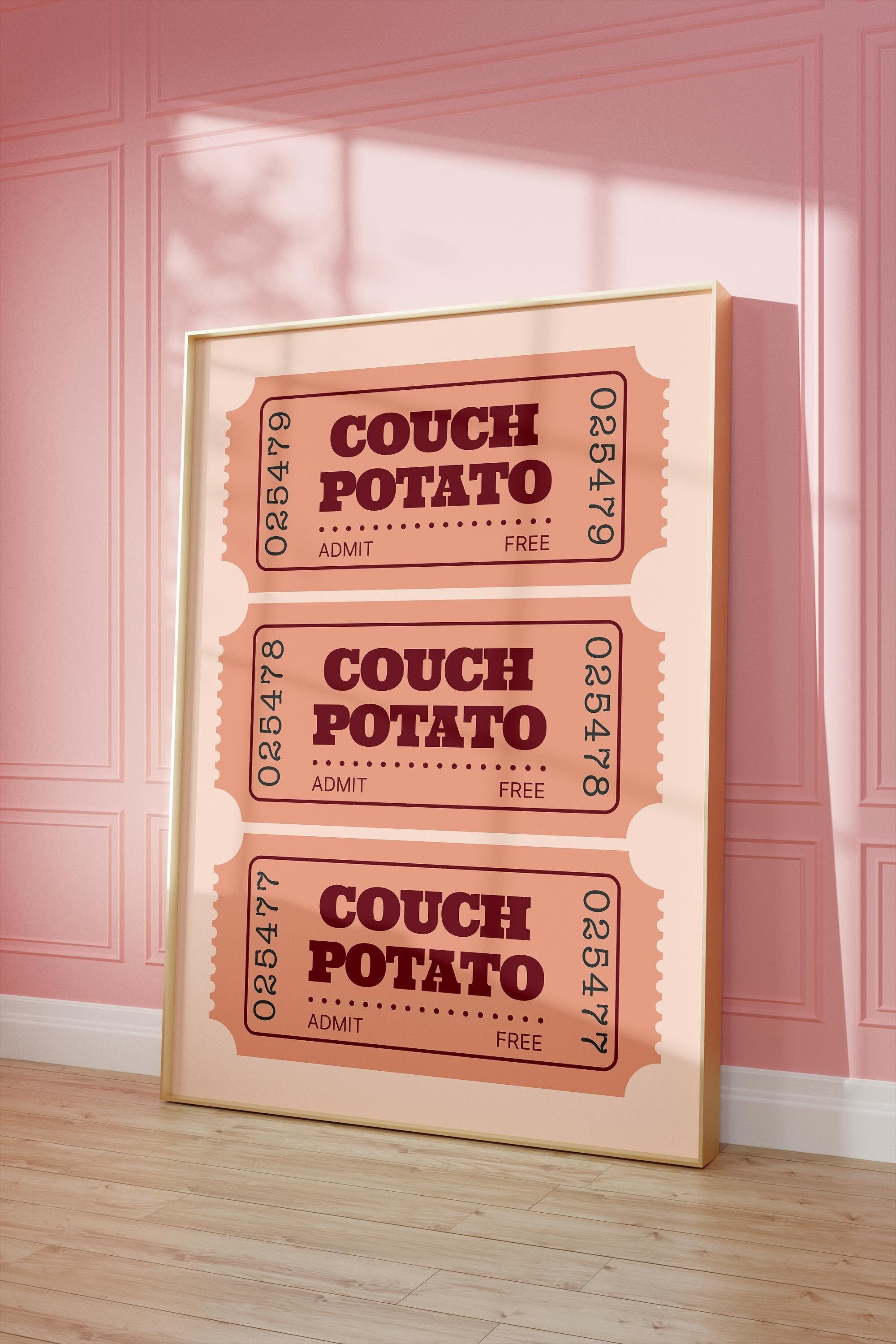 Couch Potato Ticket Print: Funny Quote Retro Wall Art Poster Vintage ...