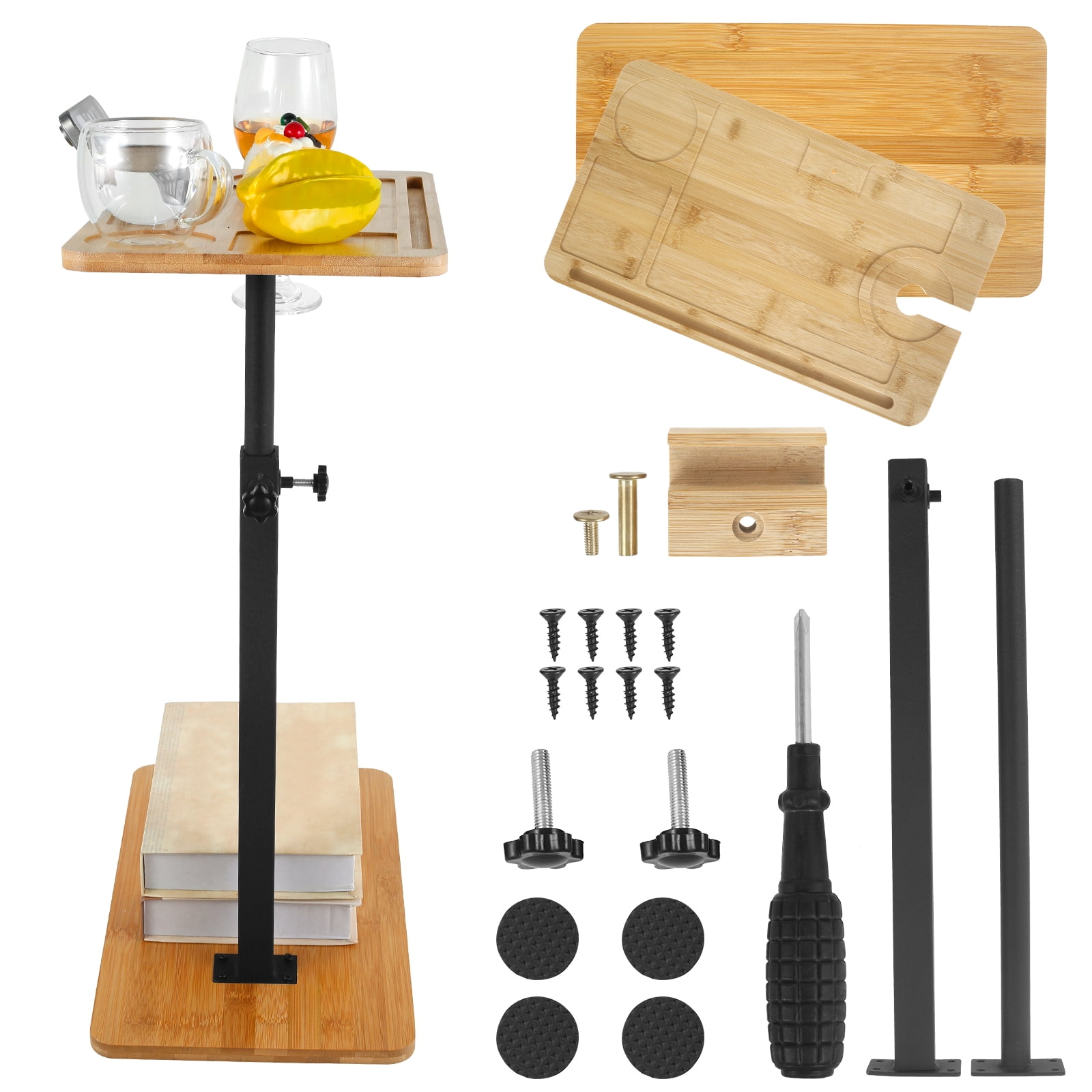 Couch Side Table Height Adjustable 360° Rotating Swivel TV Tray Table ...