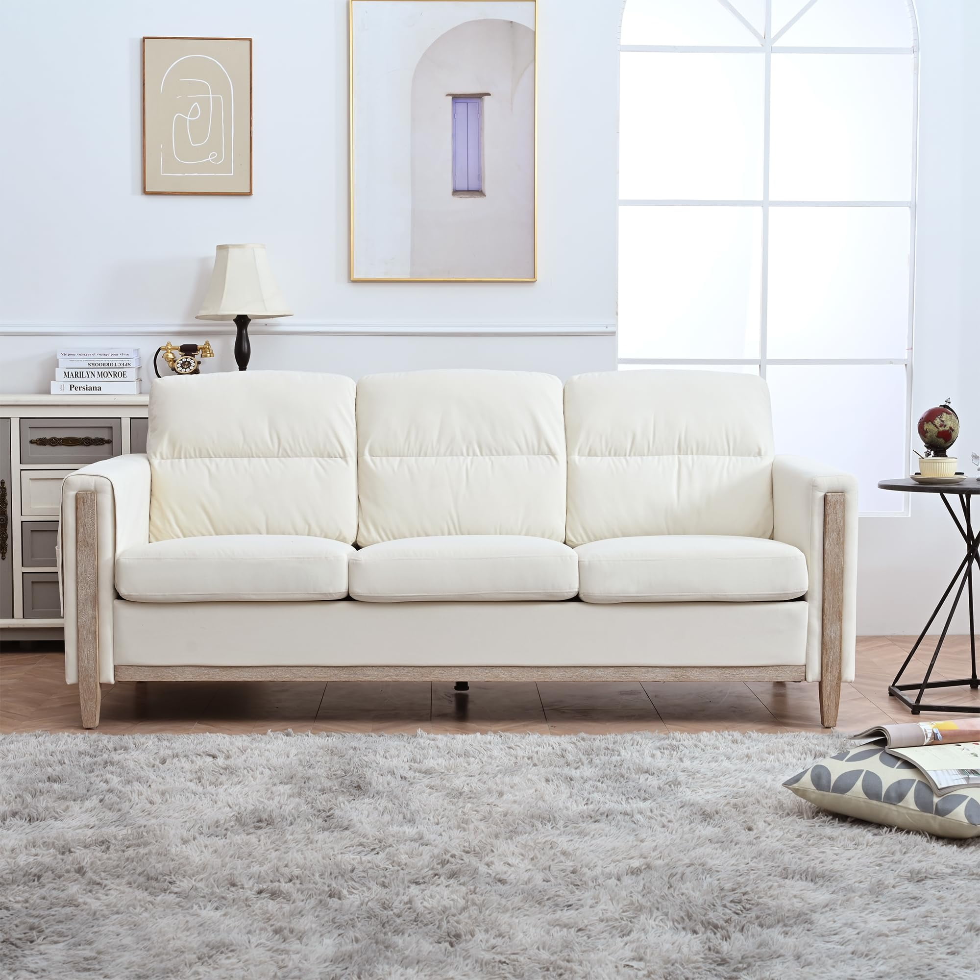 Couch Sofa, 3 Seater Modern Upholstered Sofa withso-lidWood Feet, 79.5 ...