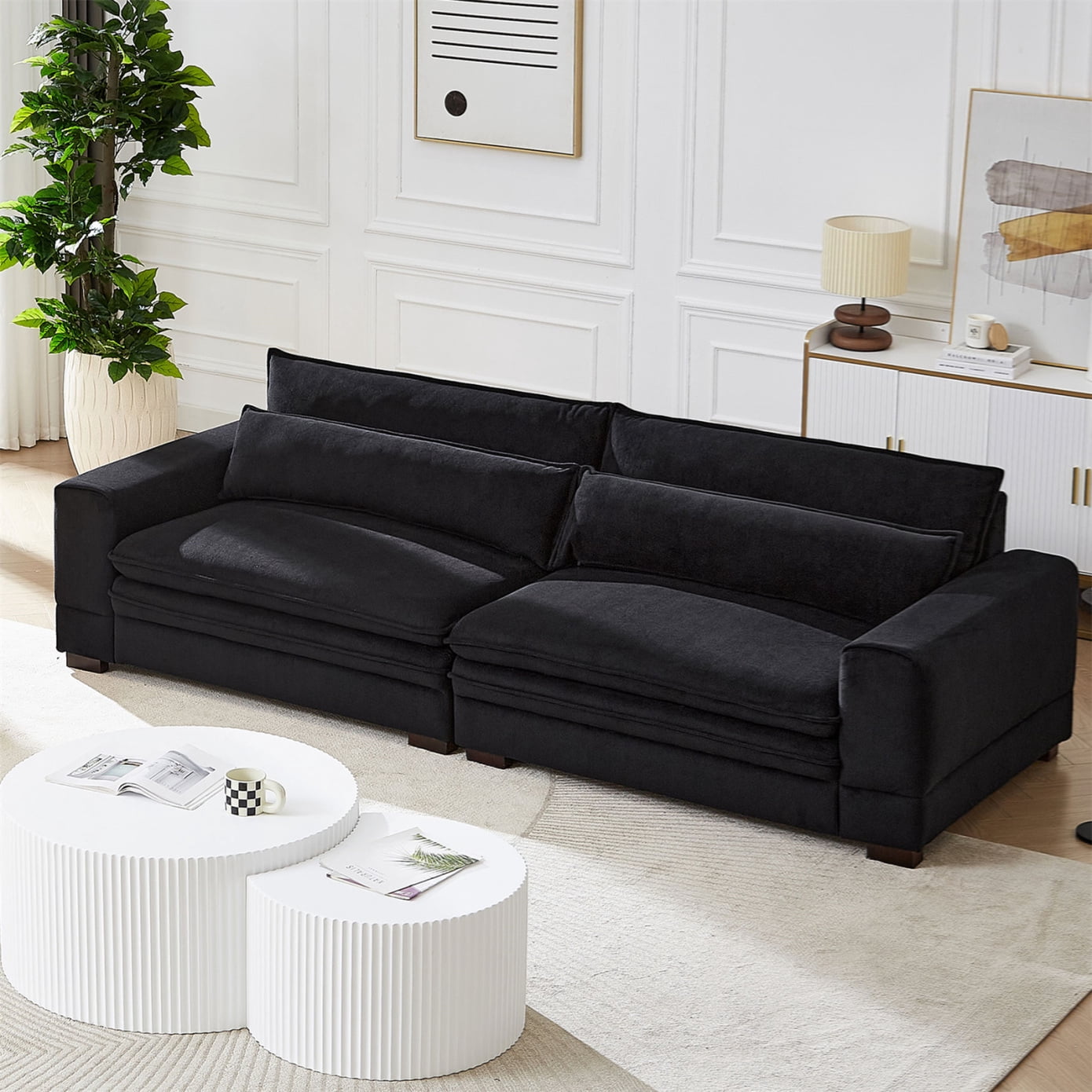 Couch, Sofa with Two Pillows, Upholstered Mid Century Modern Sofa Couch ...