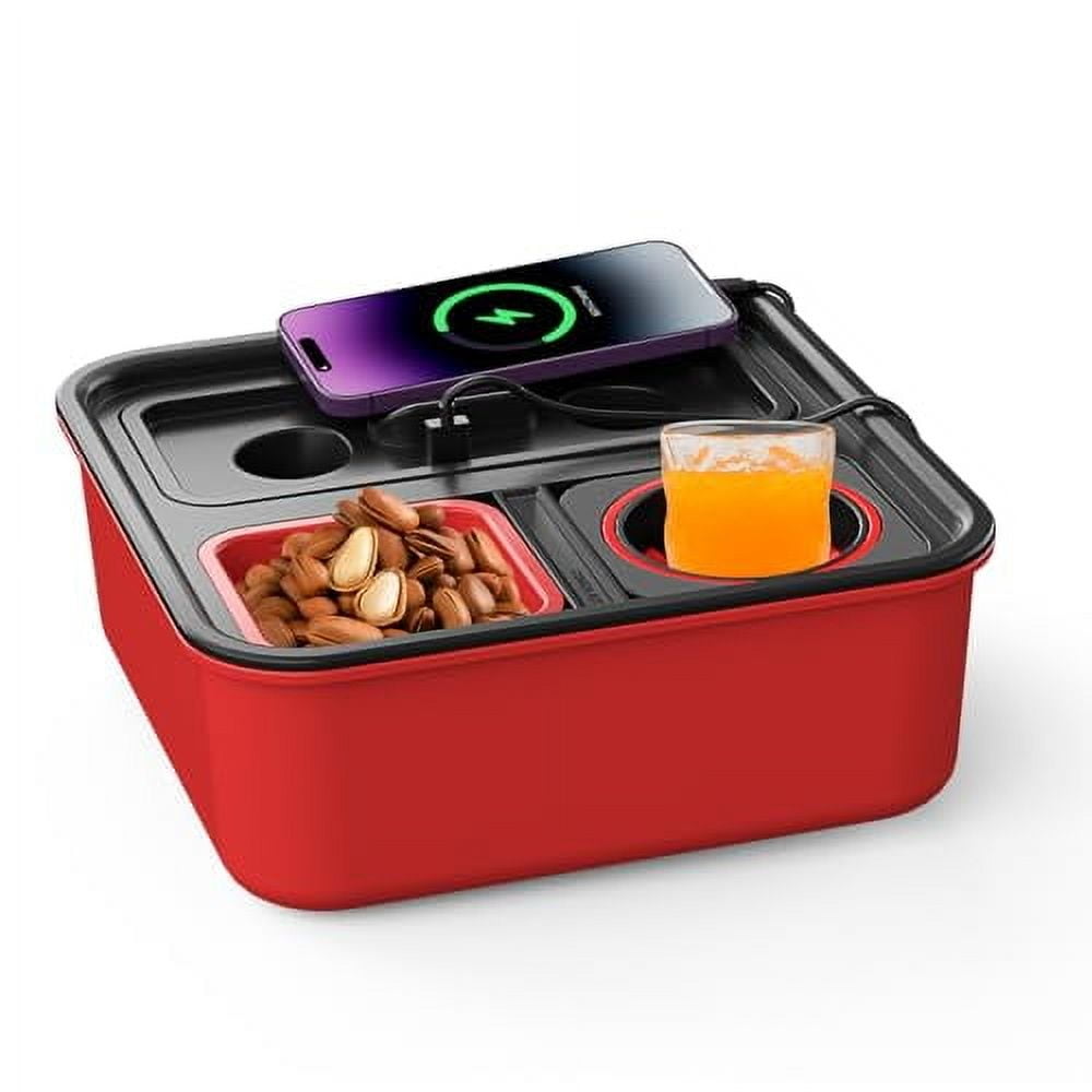 Couch Tray with Wireless Charging, Couch Cup Holder Tray Sofa Caddy ...