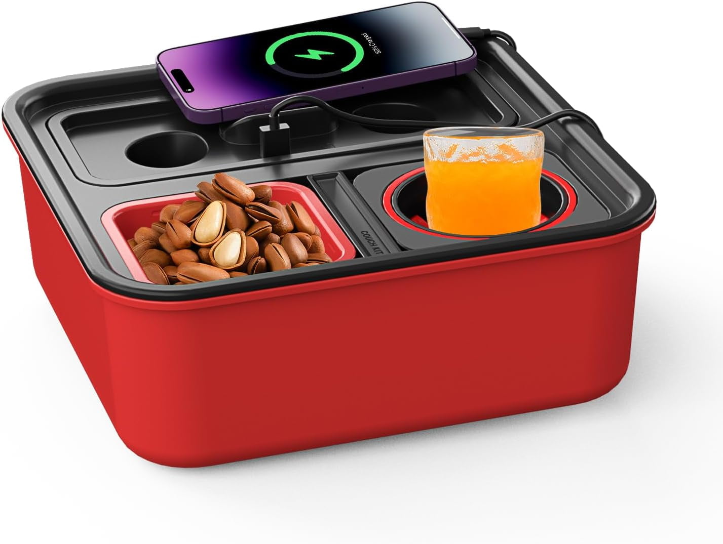 Couch Tray with Wireless Charging, Couch Cup Holder Tray Sofa Caddy ...