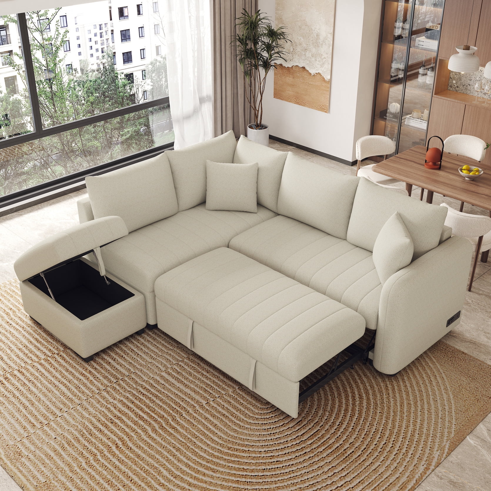 Couches for Living Room, L Shaped Couch Convertible Sleeper Sofa with ...