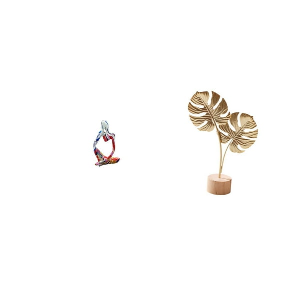 CoudarTitie Abstract Thinker Leaf Resin Metal Statue Figurine Ornament ...