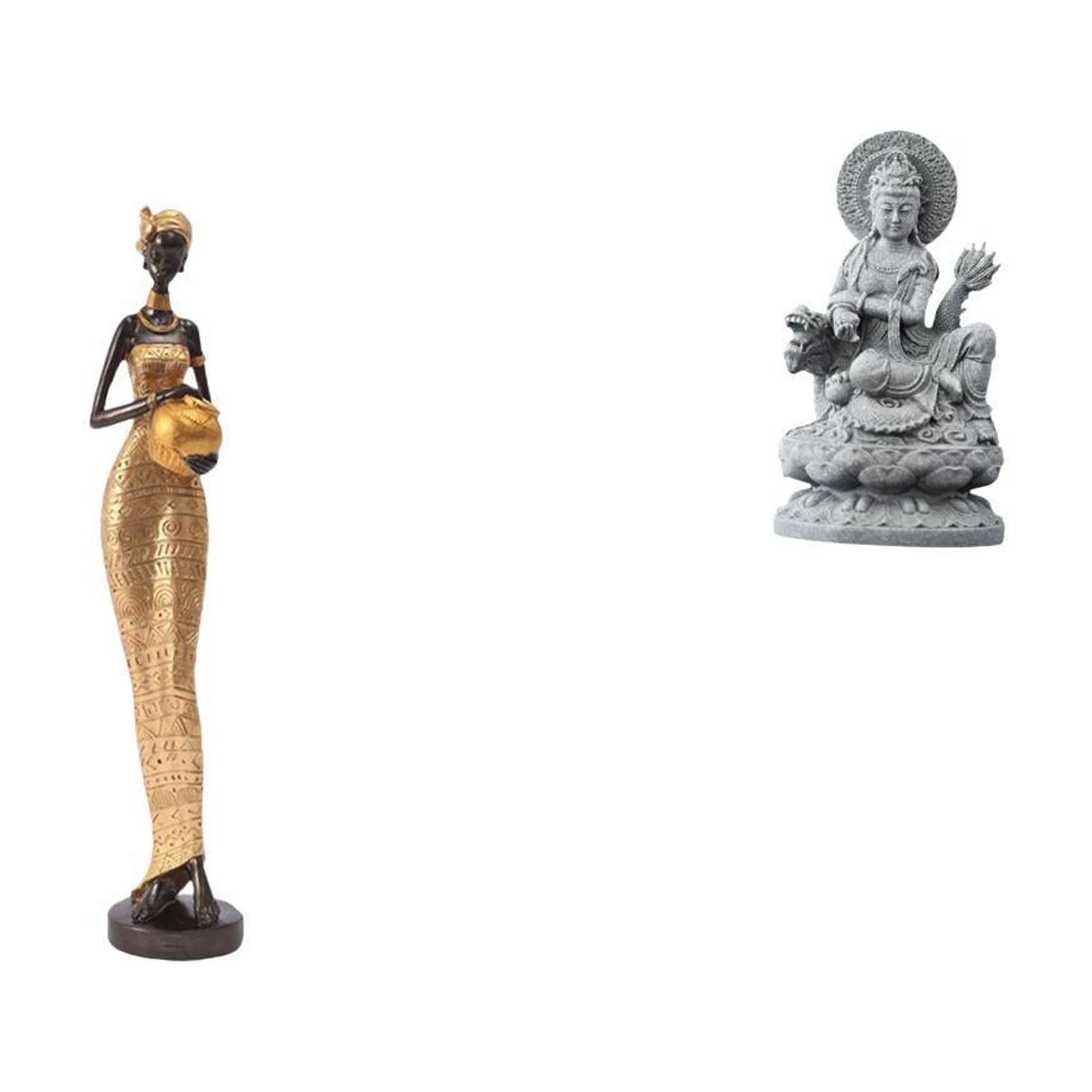 CoudarTitie African Tribal Lady Figurine Sculpture And Chinese Guan Yin ...