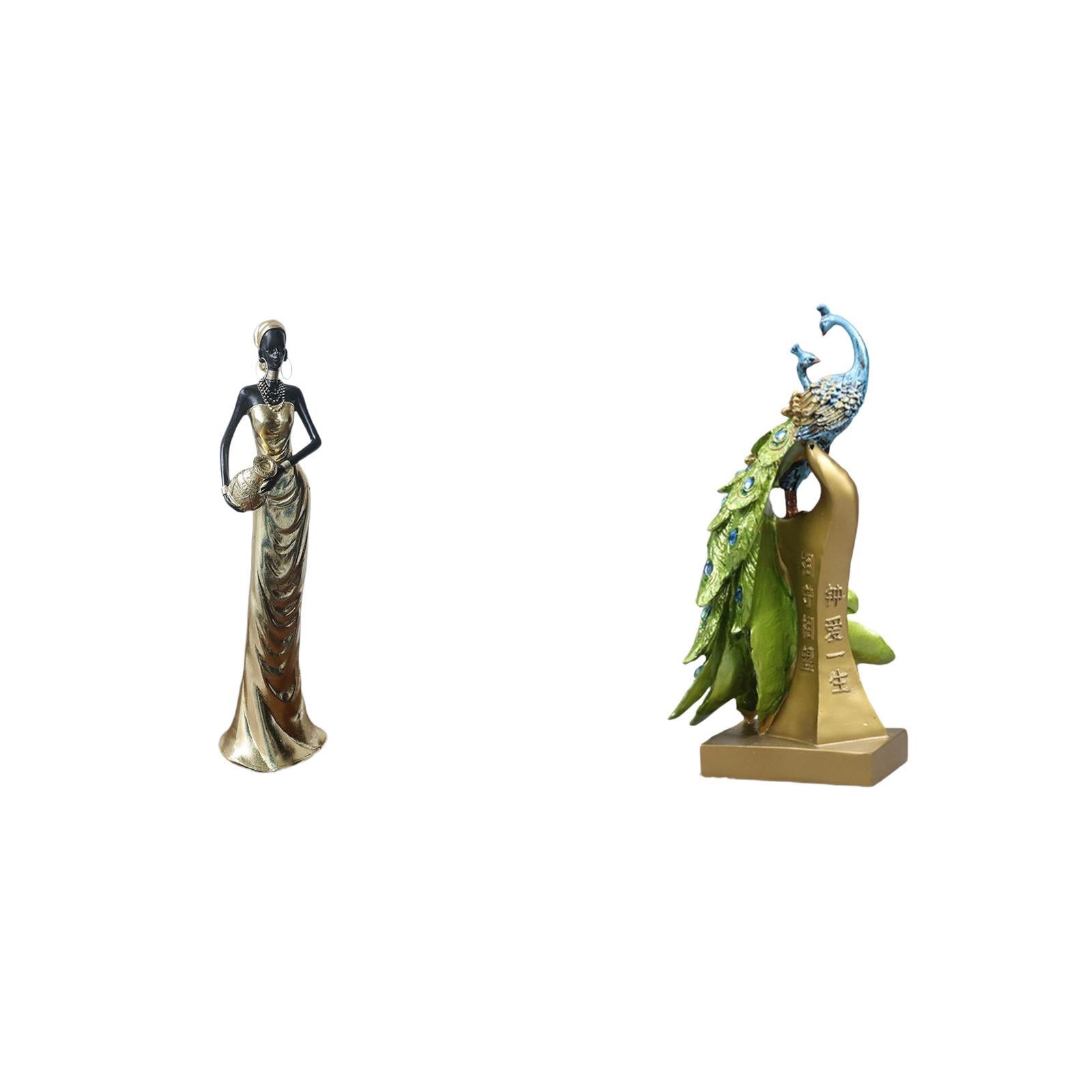 CoudarTitie African Tribal Lady and Peacock Animal Figurine Vintage Art ...