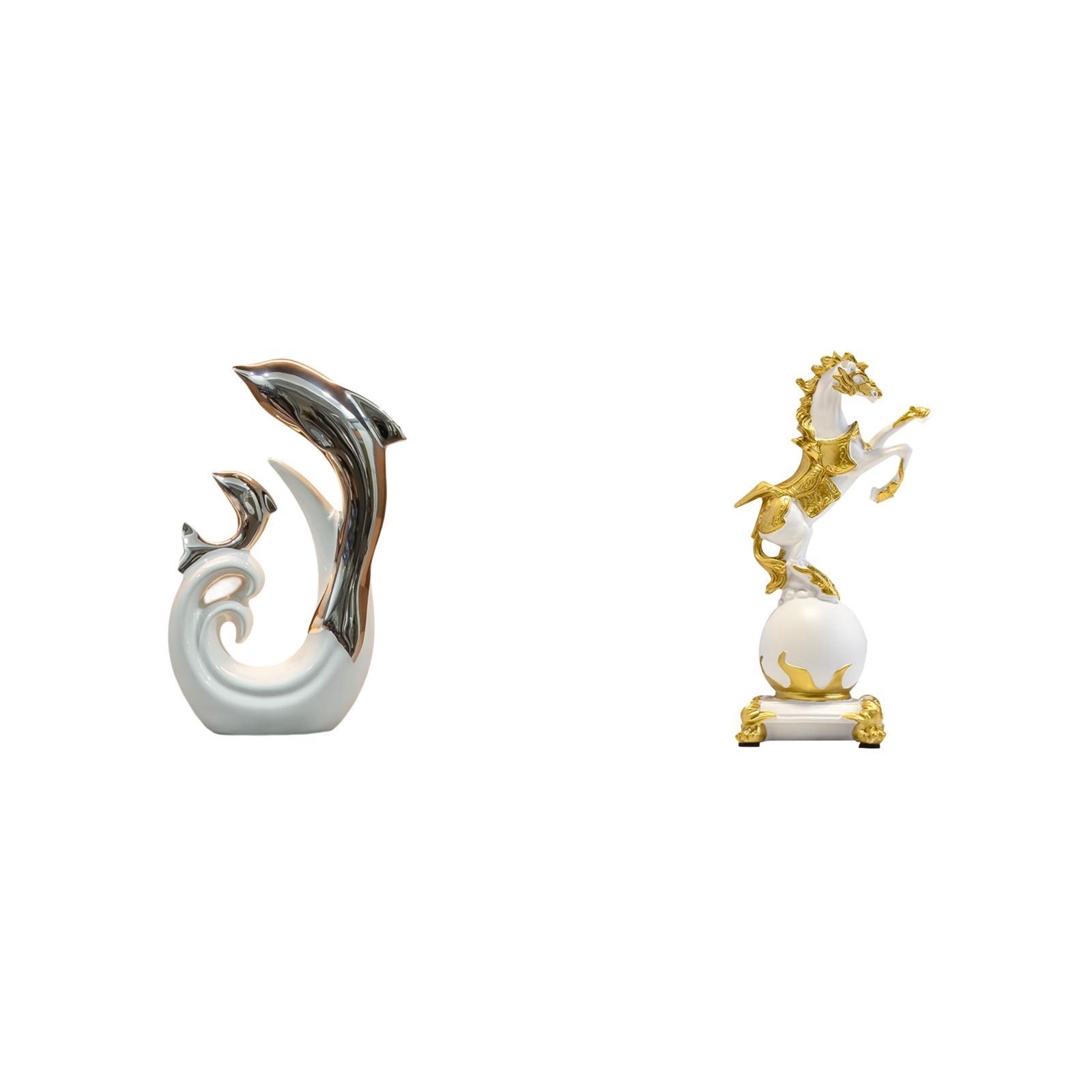 CoudarTitie Ceramic Dolphin Horse Figurine Modern Abstract Art Statue ...