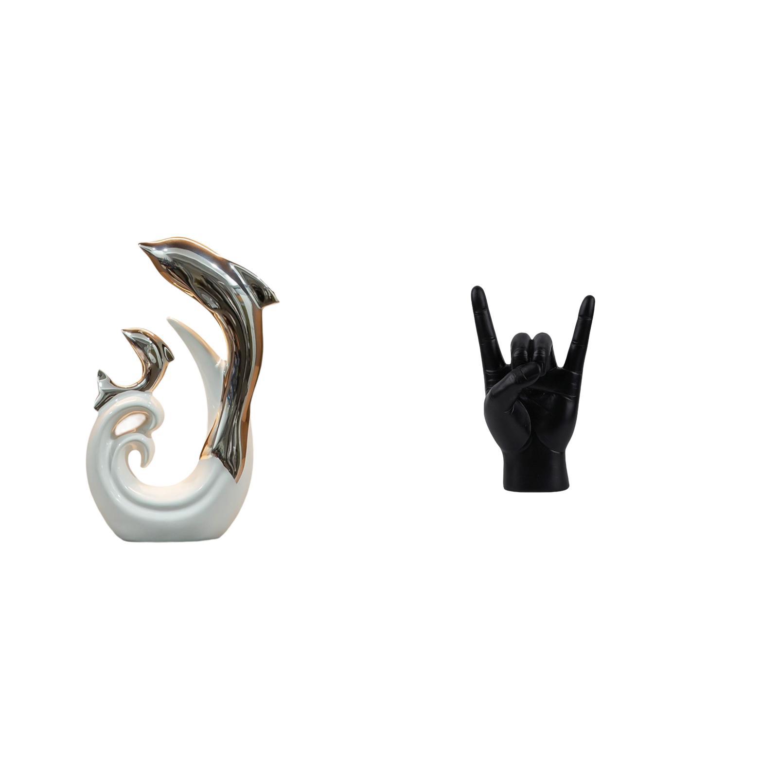 CoudarTitie Ceramic Dolphin Rock Hand Gesture Statue Modern Abstract ...