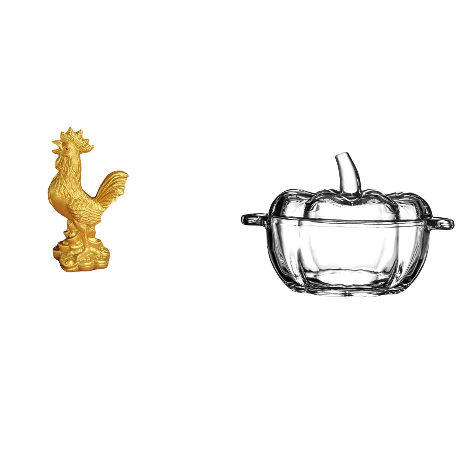 CoudarTitie Chicken Figurine Feng Shui Decor Glass Candy Dish with Lid ...