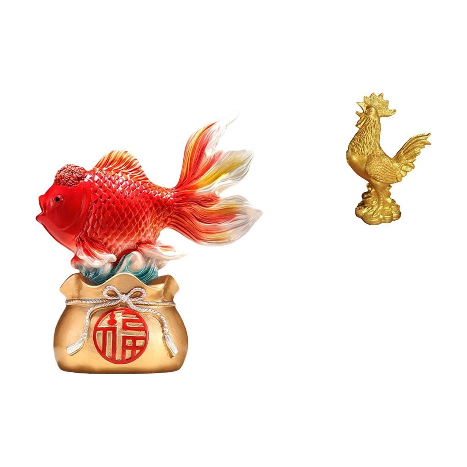 CoudarTitie Chinese Feng Shui Fish And Chicken Statue Desktop ...