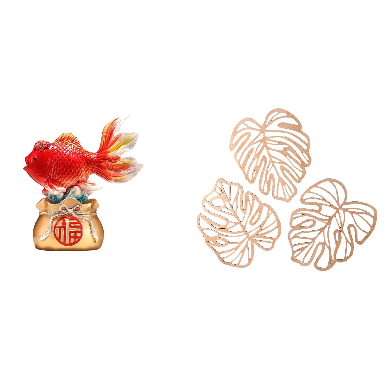 CoudarTitie Chinese Feng Shui Fish Statue Decorative Statue Palm Leaves ...