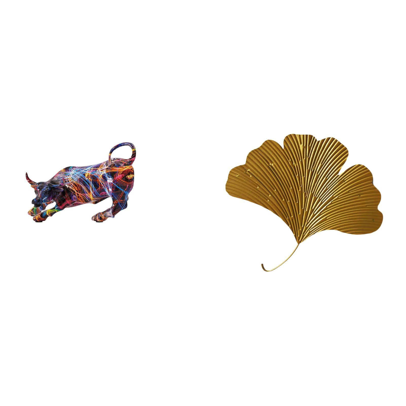 CoudarTitie Colorful Resin Bull Figurines and Ginkgo Leaves Wall ...