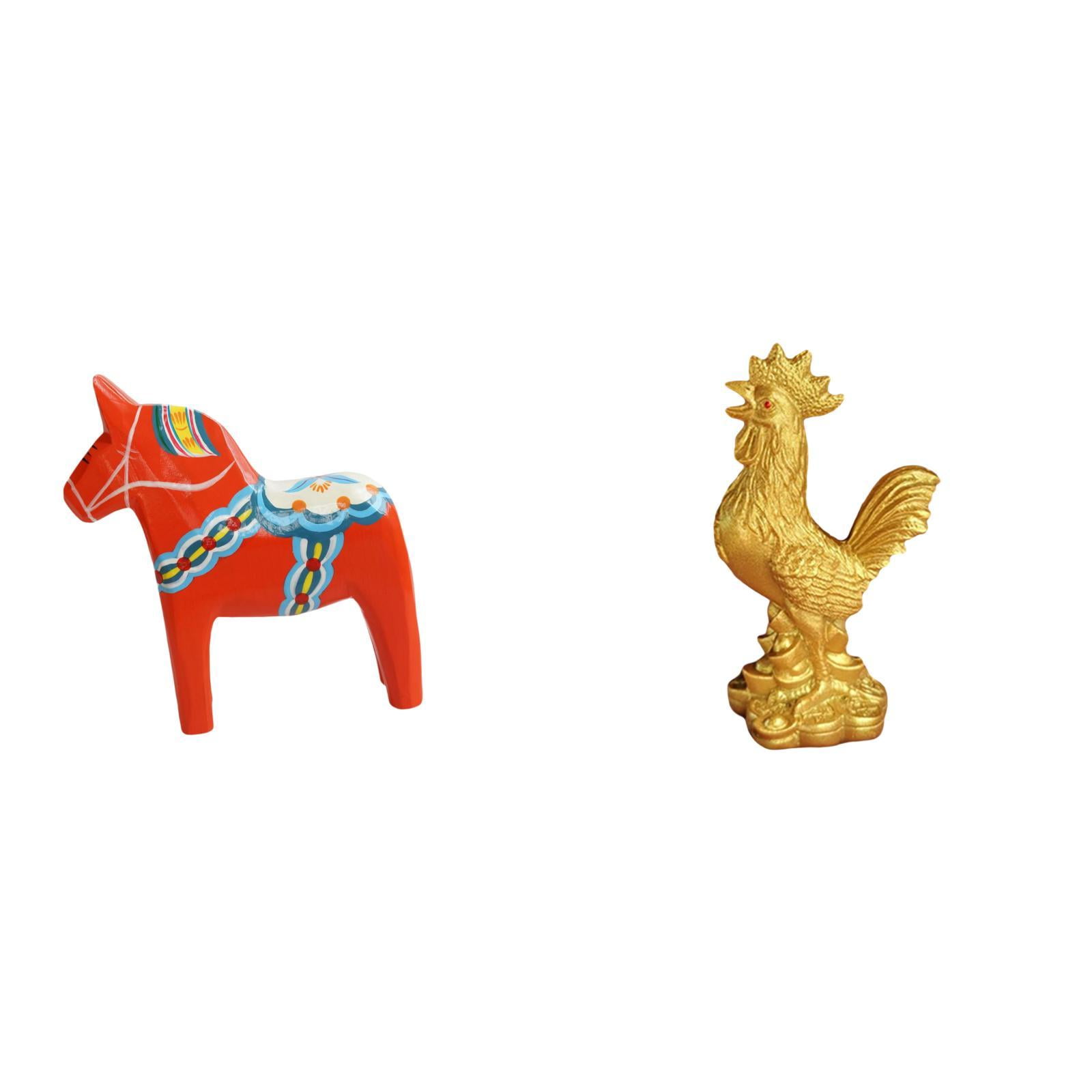 CoudarTitie Dalecarlian Horse and Rooster Sculpture Collectible Animal ...