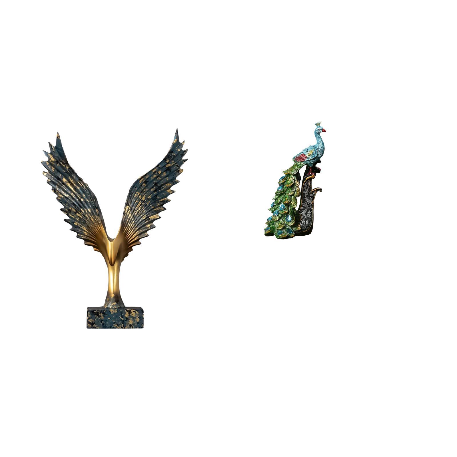 CoudarTitie Elegant Resin Peacock Wing Sculpture Feng Shui Ornament ...