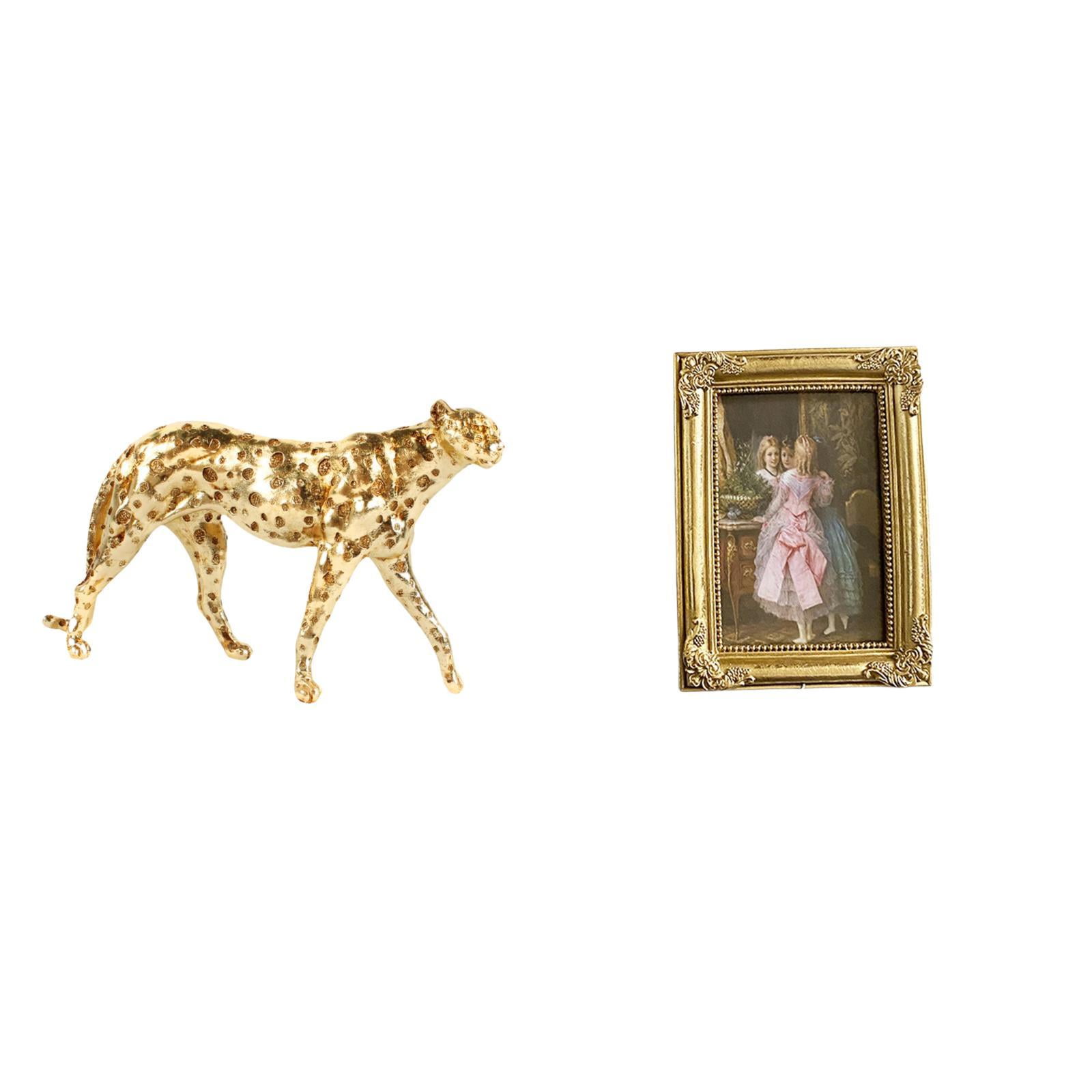 CoudarTitie Golden Resin Cheetah Sculpture Photo Frame Animal Tabletop ...