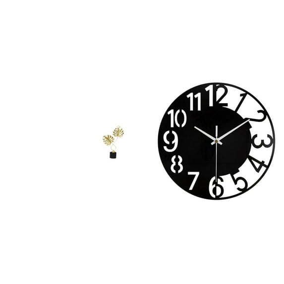 CoudarTitie Iron Leaf Figurine Sculpture and Acrylic Silent Wall Clock ...