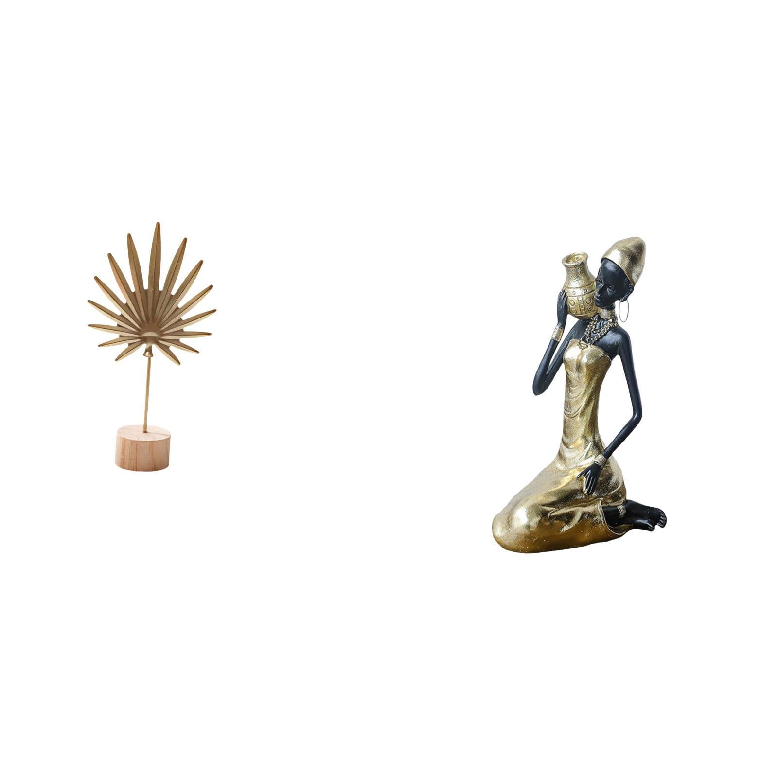 CoudarTitie Leaf Sculpture Metal Leaf Statue African Lady Figurine ...