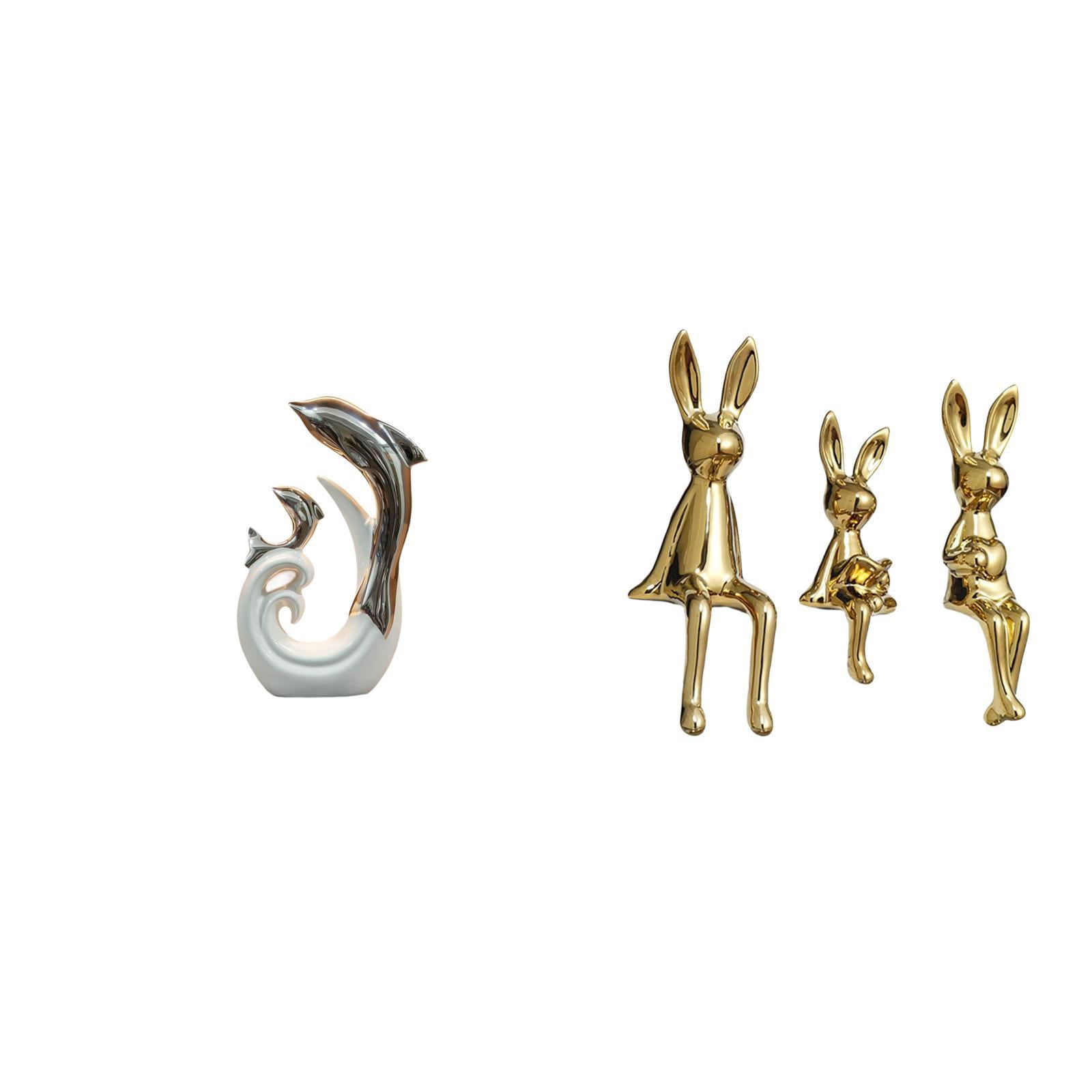 CoudarTitie Modern Abstract Ceramic Dolphin and Bunny Family Sculpture ...