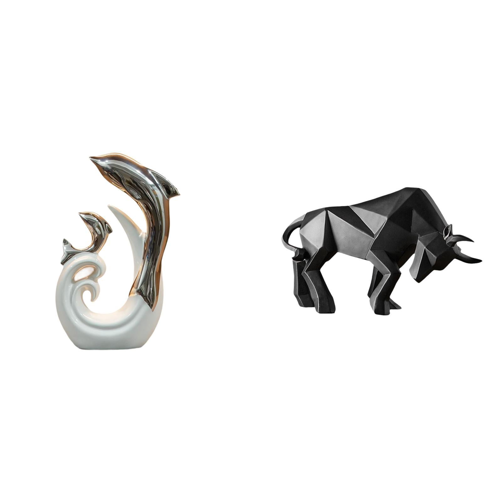 CoudarTitie Modern Abstract Ceramic Dolphin and Bull Sculpture for ...