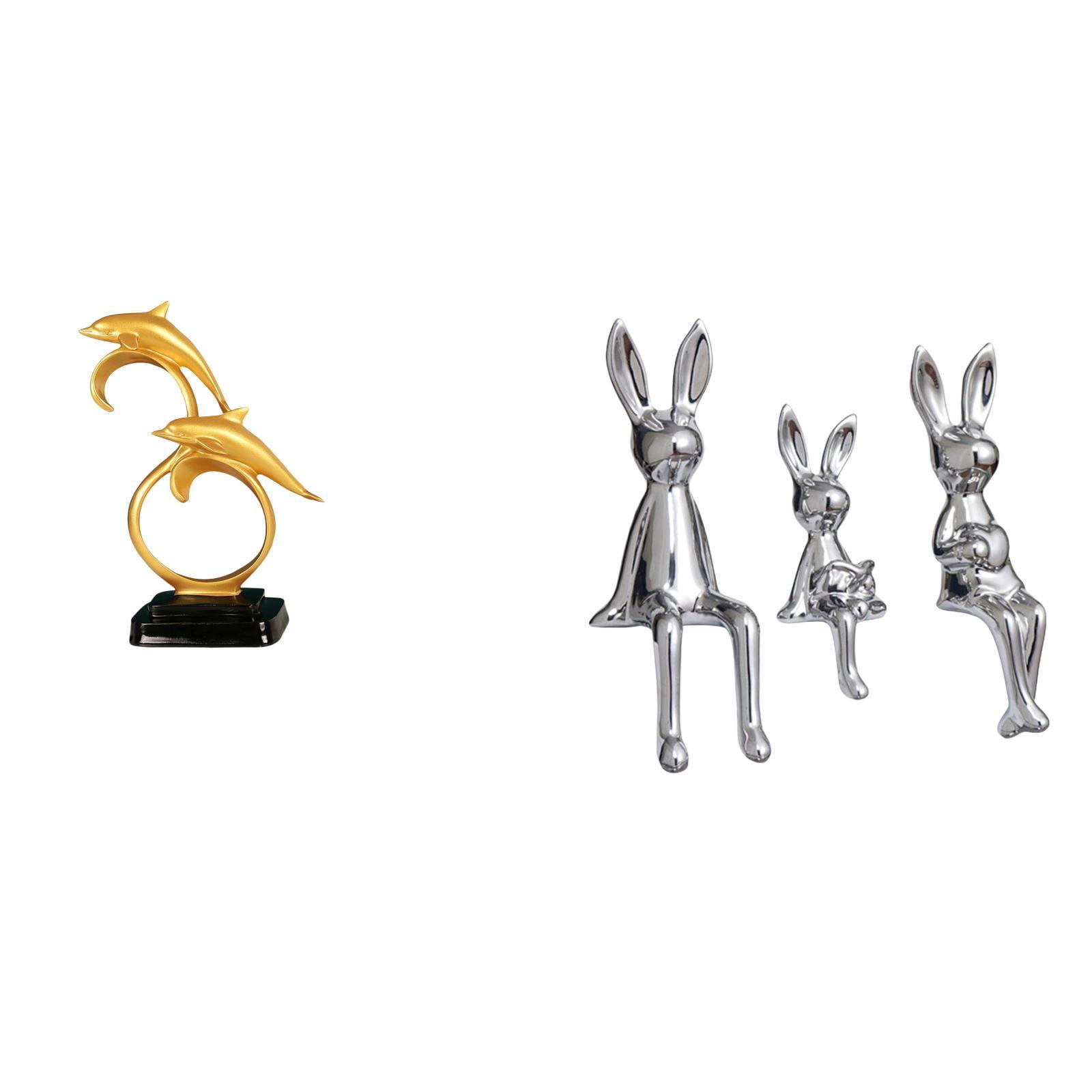 CoudarTitie Modern Lifelike Dolphin and Bunny Family Figurine Animal ...