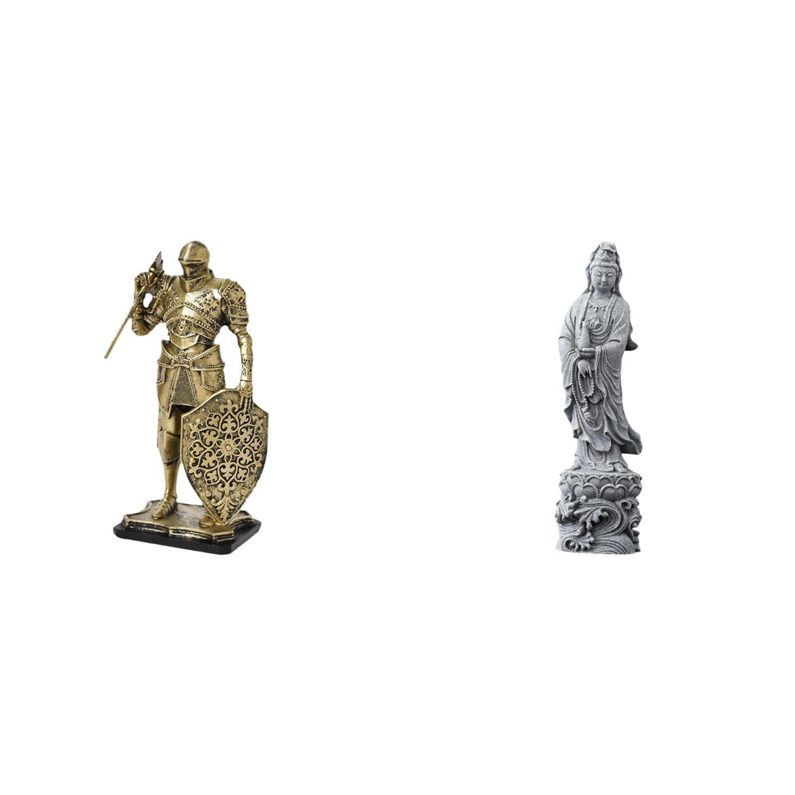 CoudarTitie Nordic Resin Knight Figurine and Guan Yin Stone Statue ...