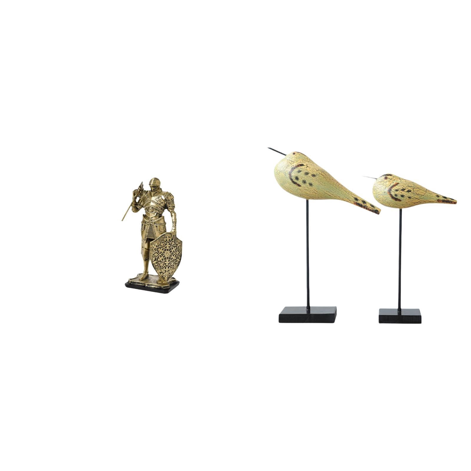 CoudarTitie Nordic Resin Knight and Wood Bird Figurine Set Abstract ...