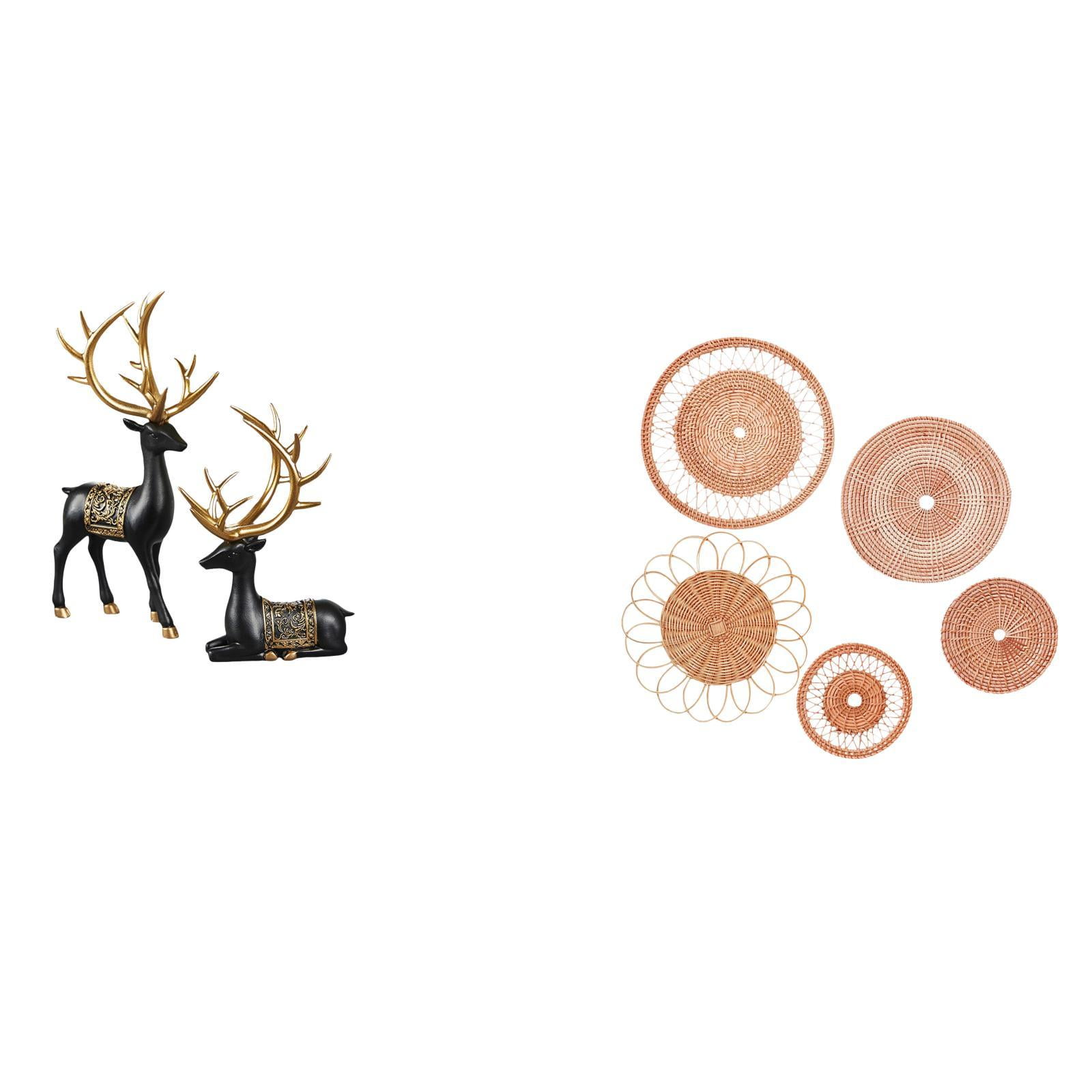 CoudarTitie Reindeer Elk Resin Statue and Rattan Woven Wall Art Unique ...
