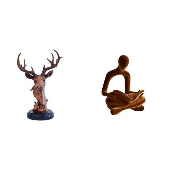 CoudarTitie Resin Animal Human Abstract Thinker Deer Head Figurine ...
